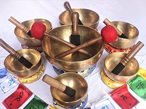 Chakra Healing Tibetan Singing Bowl - Set of 7 - Hand Hammered Tibetan Meditation Singing Bowl Nepal