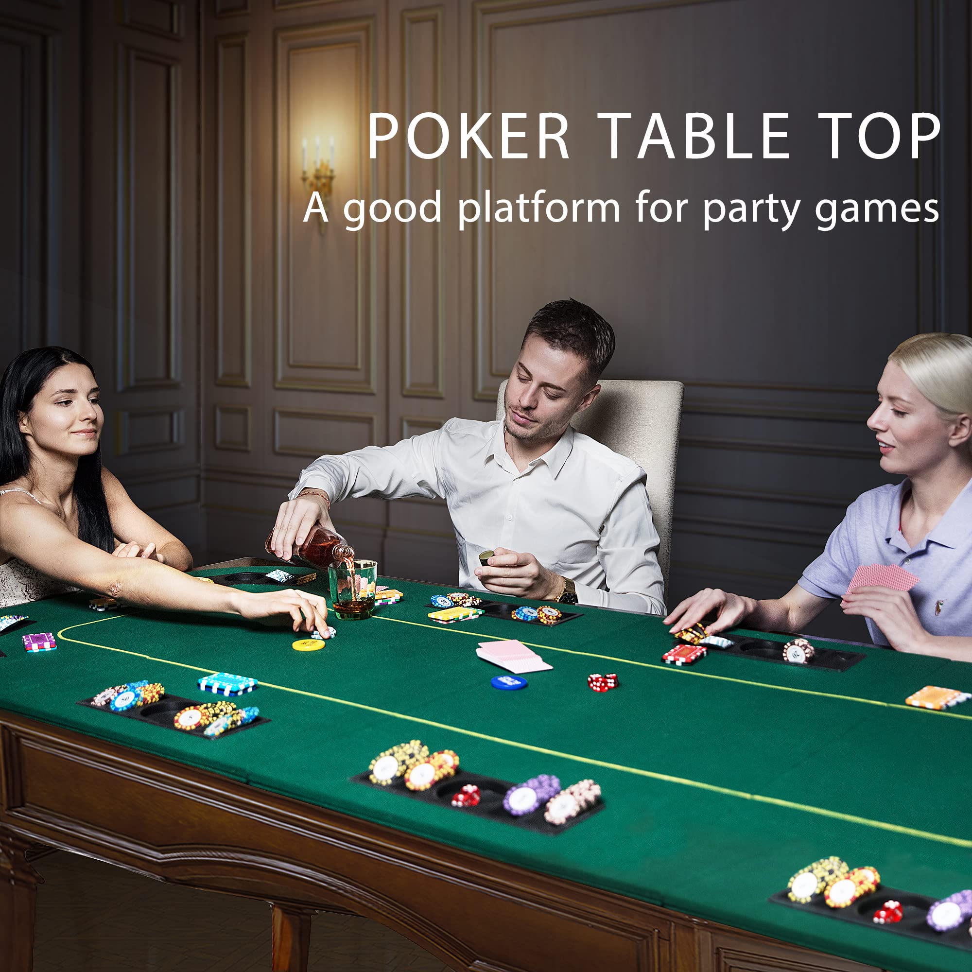 VIVOHOME 79 x 36 Inch Foldable 8-Player Texas Poker Card Table top Layout Portable Anti-Slip Rubber Board Game Mat with Cup Holders and Carrying Bag Green