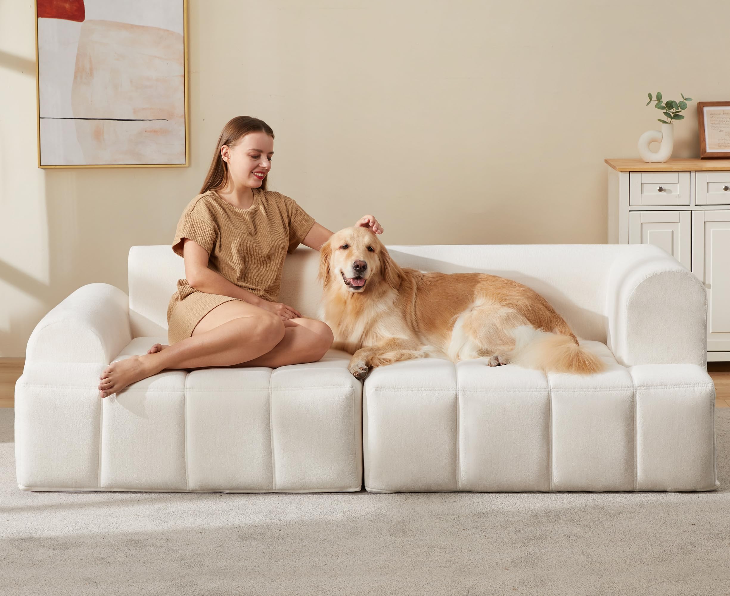 Hobestluk 80.6” Modular Sectional Sofa, 3 Seater Modern Cloud Couch with Deep Seat and Cozy Armrest, No Assembly and Free Combination Comfy Bouclé Sofa Couch for Living Room, Bedroom, Apartment(BROWN)