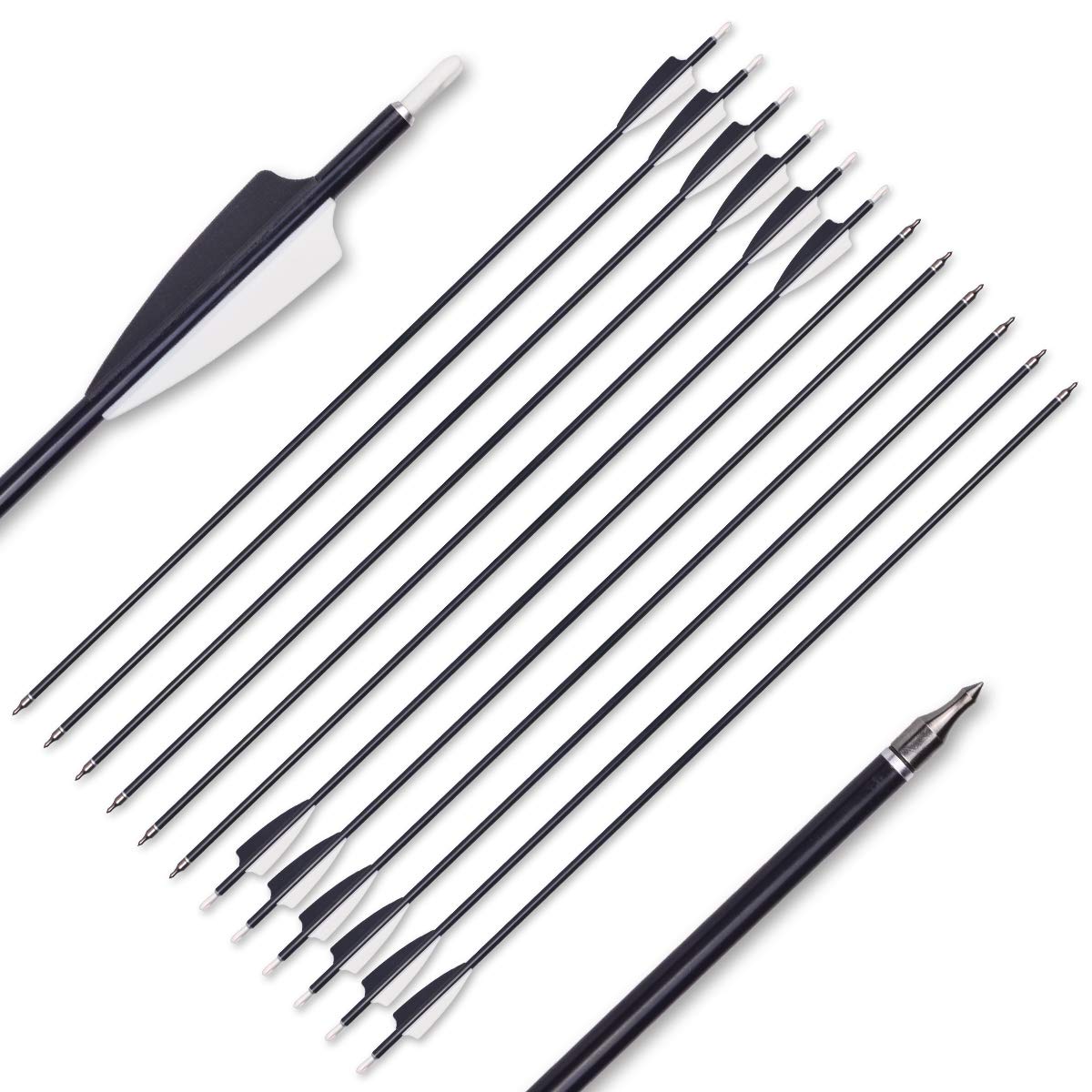 CUPID 7.6mm 31" Aluminum Arrows Target Practice Hunting Arrows Spine 450 with Removable Tips for Compound & Recurve Bow(Pack of 12) (Black)