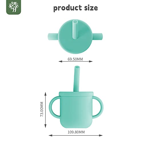 Hippywell 100% Silicone Baby Straw Cup, Baby and Toddler Training Cup with Lids and Non-Slip Handles, Silicone Training Cup with Straw, 5Oz Straw Training Cup, 6+ Months, Green