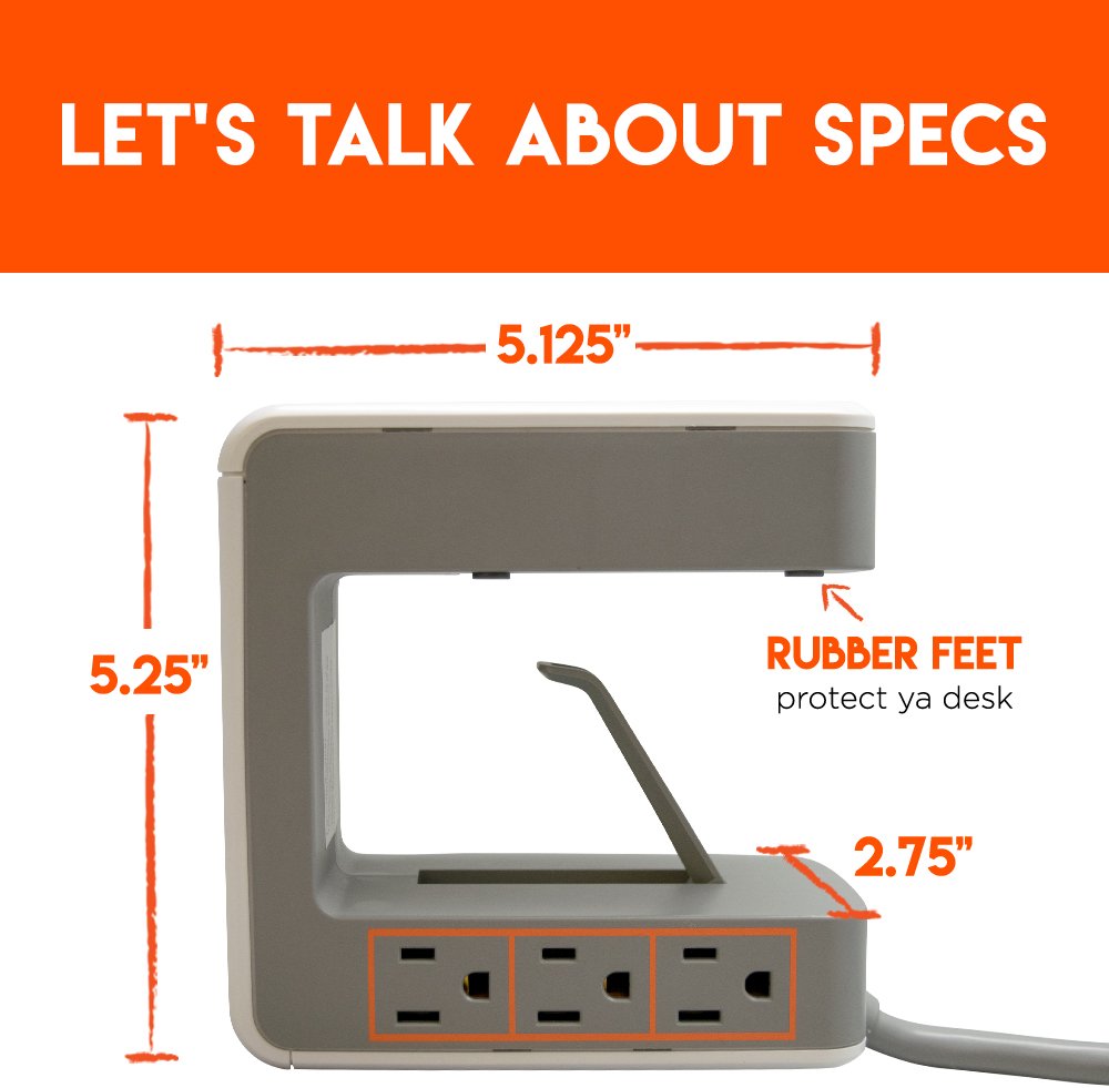 ECHOGEAR Desk Power Strip Surge Protector - Clamps to Desk in Seconds - Power Station Includes 6 AC Outlets, 2 Standard USBs, 1 USB-C Port β Long 6ft Cord & Switch for Manual Power Control