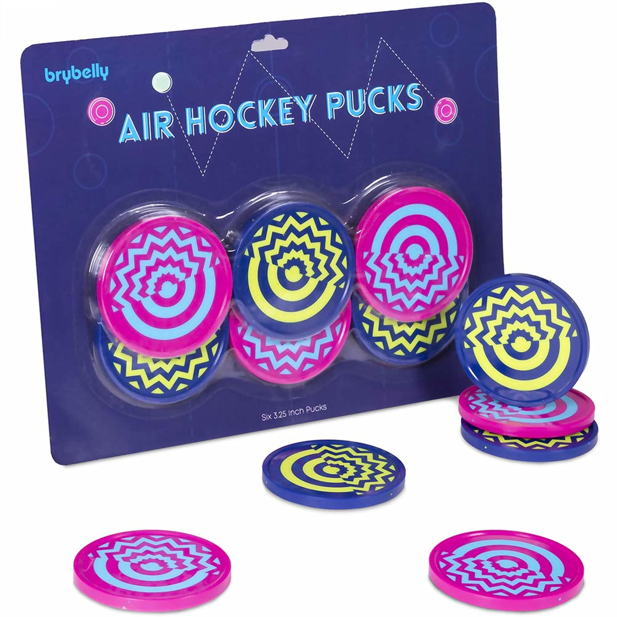 Vivid Two-Tone Air Hockey Pucks (6-Pack) | Wear-Proof Molded Psychedelic Patterns and Designs | Large 3.25-inch Pucks for Standard Air Hockey Tables | Perfect Addition to Game Rooms and Arcades