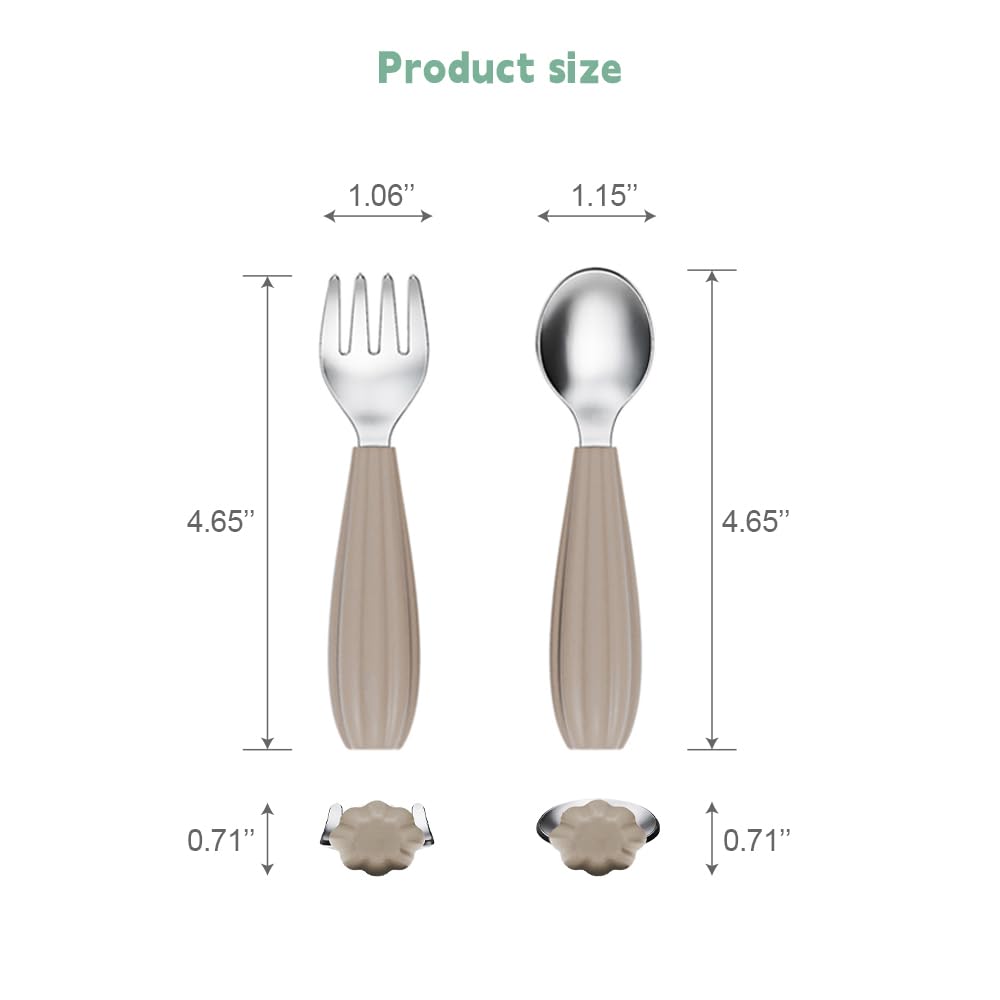 Hippywell Toddler Utensils, 6PCS Toddler Forks and Spoons Set, Kids Silverware Set with Silicone Anti-Choke Handle, Self-Feeding Toddler Utensils, Children Safe Flatware, Green/Khaki/Blue