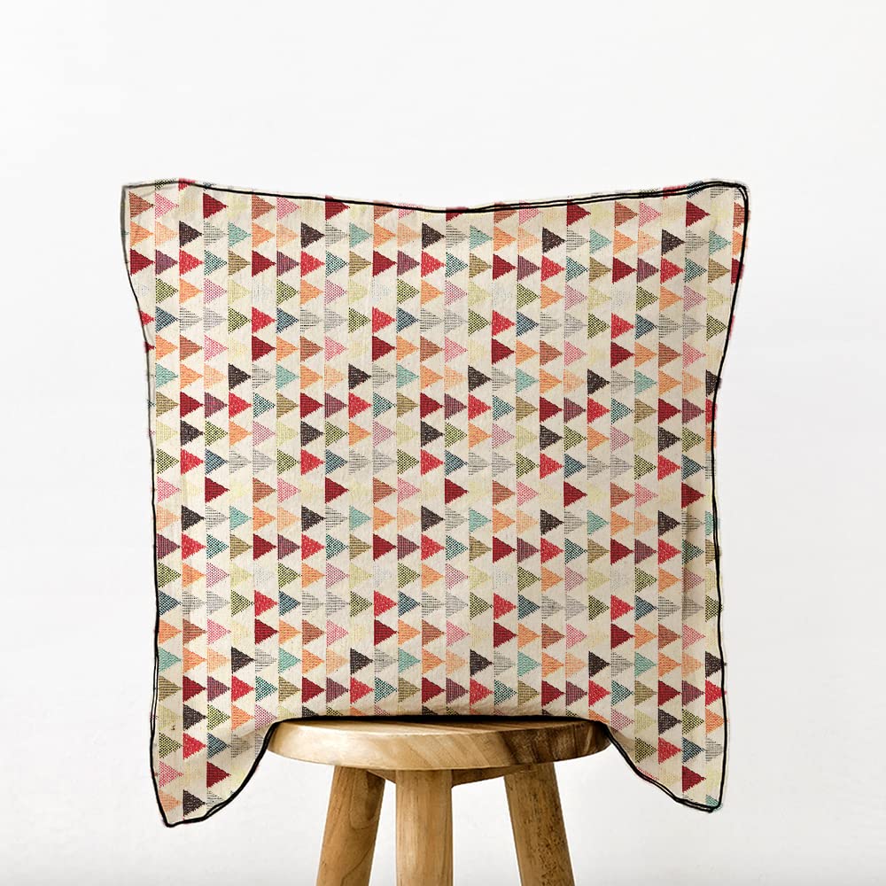 Kt KILOtela Upholstery Fabric, Jacquard Gobelin, Upholstering Furniture, Headboards, Accent Pillows, Handbags, Tote Bags, 1 Yard, 36" Length x 110" Width, Triangles, Multi, Beige