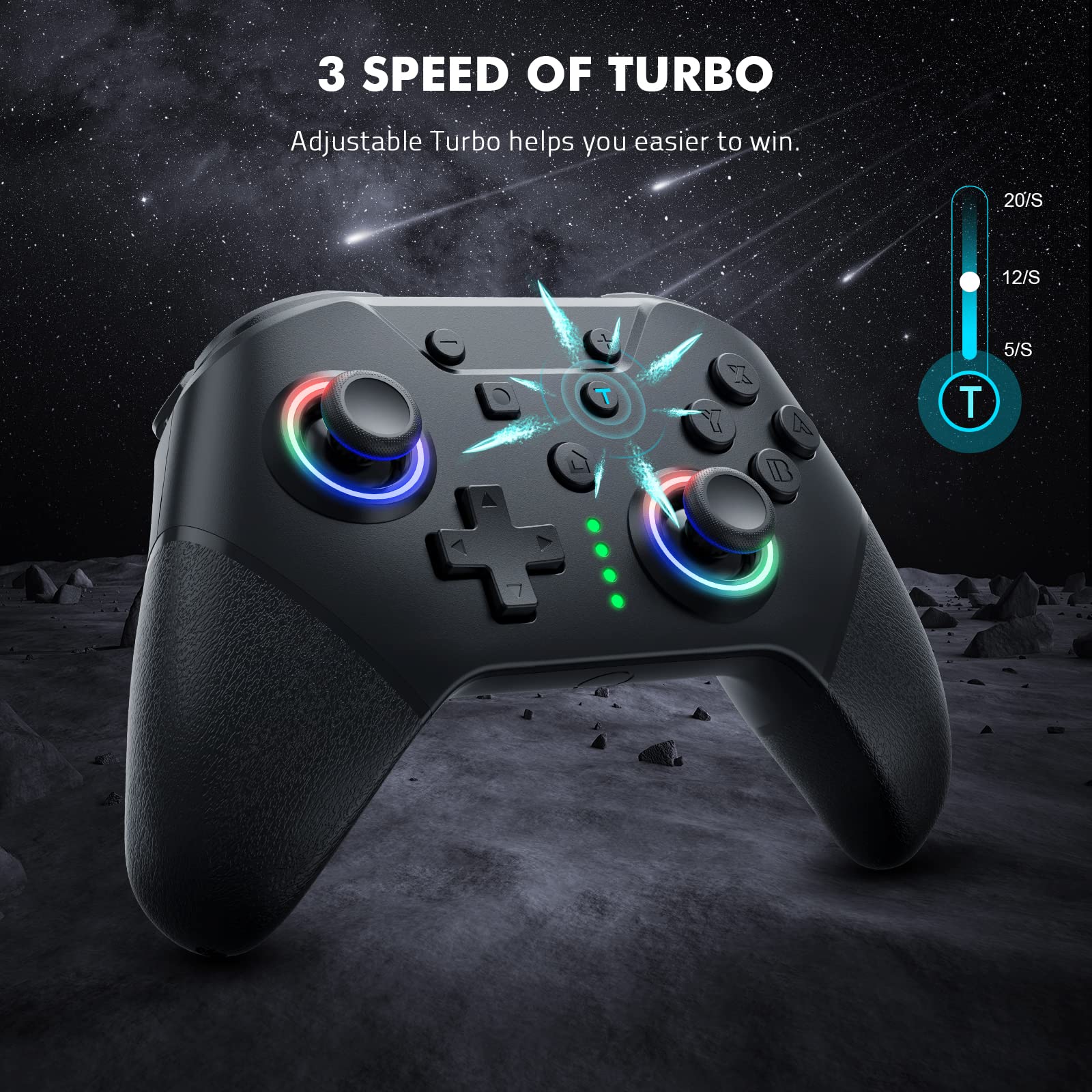 ECHTPower Switch Pro Controllers, 9 LED Colors Bluetooth Controller for Nintendo Switch/Switch Lite/Switch OLED, Wireless Switch Controller with 4 Programmable Buttons,Turbo,Vibration,One Key Wake Up