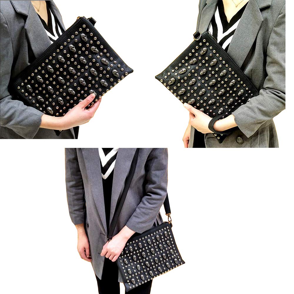 Women Rivets Skull Clutch Purses small Shoulder Bag Party Wristlet Handbag Bag Evening Long Purse