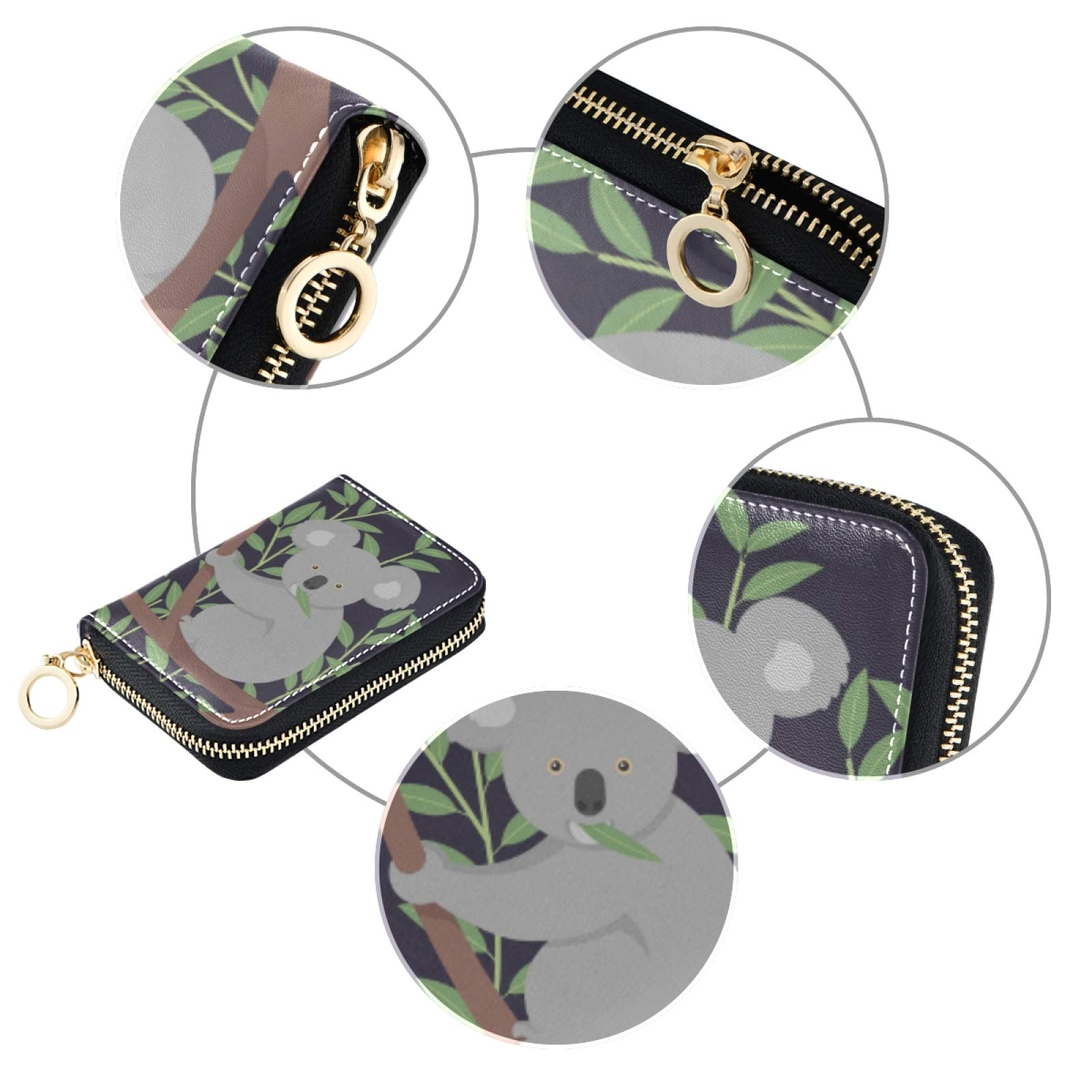 susiyo Cute Koala Sit On Tree Credit Card Wallet, RFID Blocking Compact Women Leather Card Holder Zipper Purse