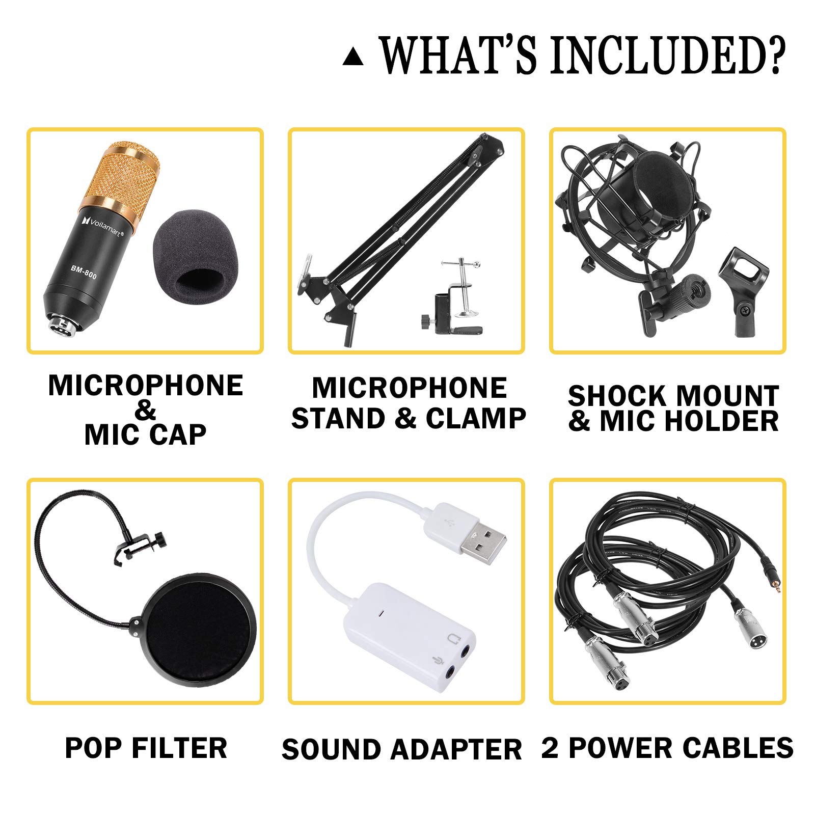 Voilamart USB Streaming Podcast Microphone, Condenser Microphone Set BM-800 with Adjustable Recording, Suspension Scissor Arm Stand, Shock Mount, Podcast Condenser Microphone for YouTube, Recording