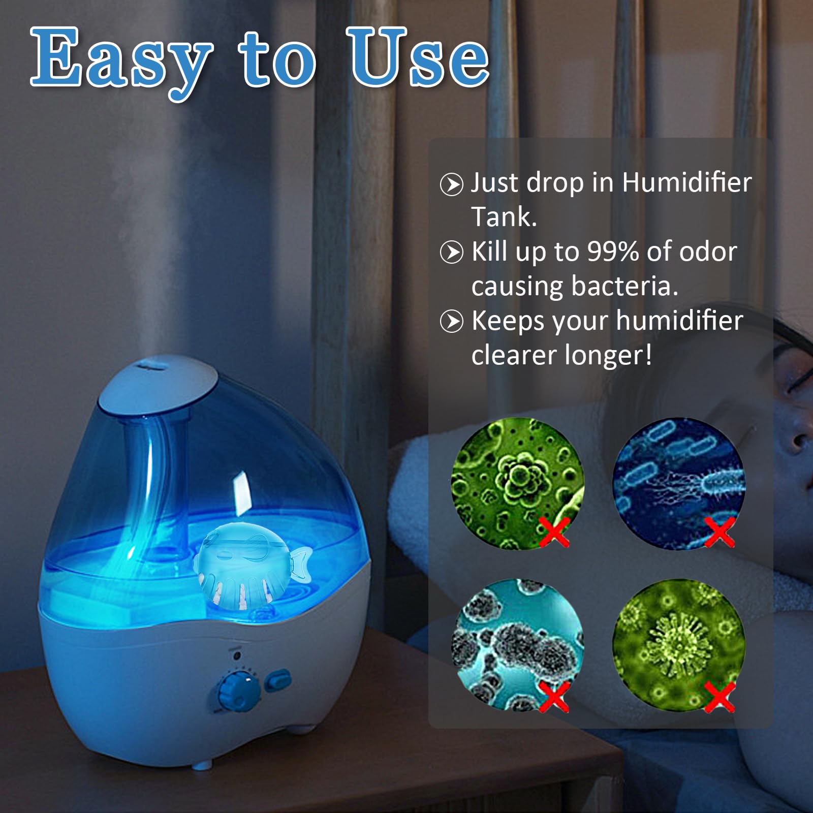 Humidifier Cleaner, Humidifier Cleaning Fish for Humidifiers & Fish Tanks, Purifies Water, Prevents Hard Water Build Up, Eliminates White Dust Odours, 10PCS, Blue, PB-23