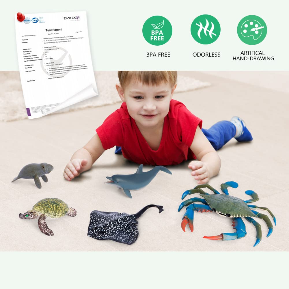 Volnau Sea Creature Toys Figures 13PCS Atlantic Ocean Shark Animals Figurines for Toddlers Kids Christmas Decoration Gift Plastic Fish Preschool Pack and Bath Set