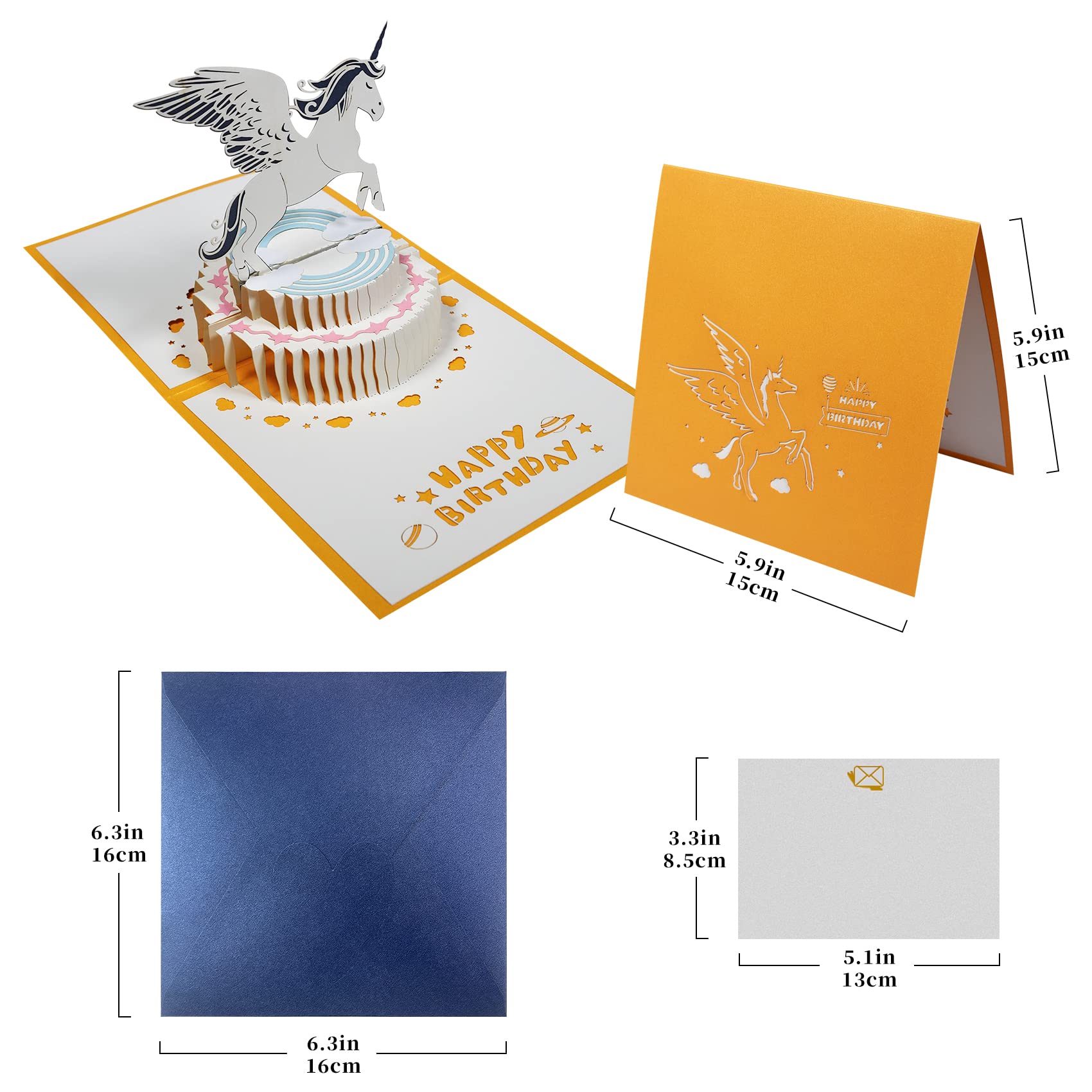 Magic Ants Pegasos Birthday Cake Pop Up Card - 3D Greeting Card, Happy Birthday Card, Funny Birthday Gift Card,Pop Up Pegasos Card,Pop Up Gift Cards,Popup Birthday Card(Gold)