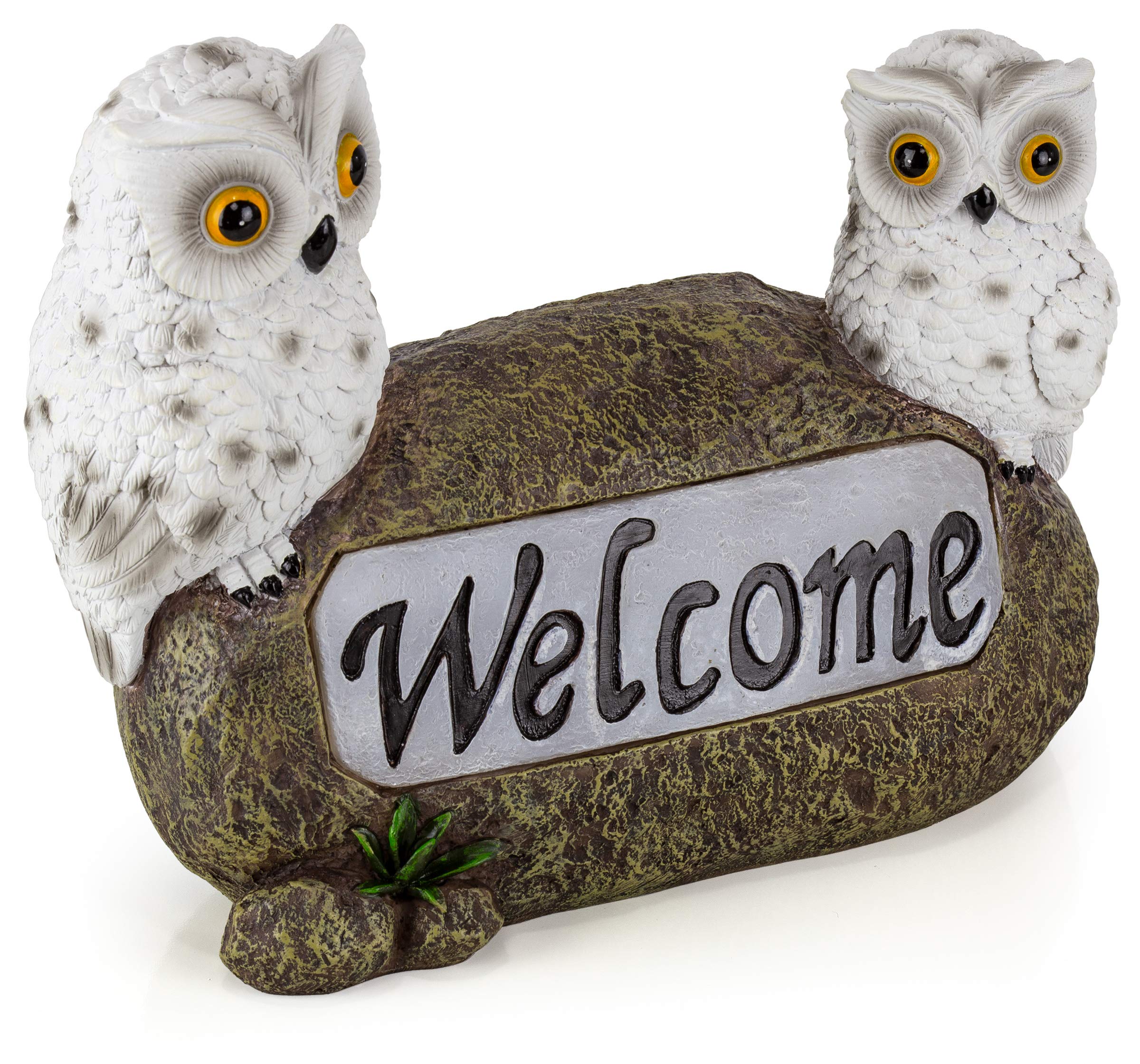 VP Home Welcome Owls Solar Powered Outdoor Decor LED Garden Light Welcome Owl Statues Outdoor owl Decor Funny Figurine Decor for Outside Patio, Yard, Lawn