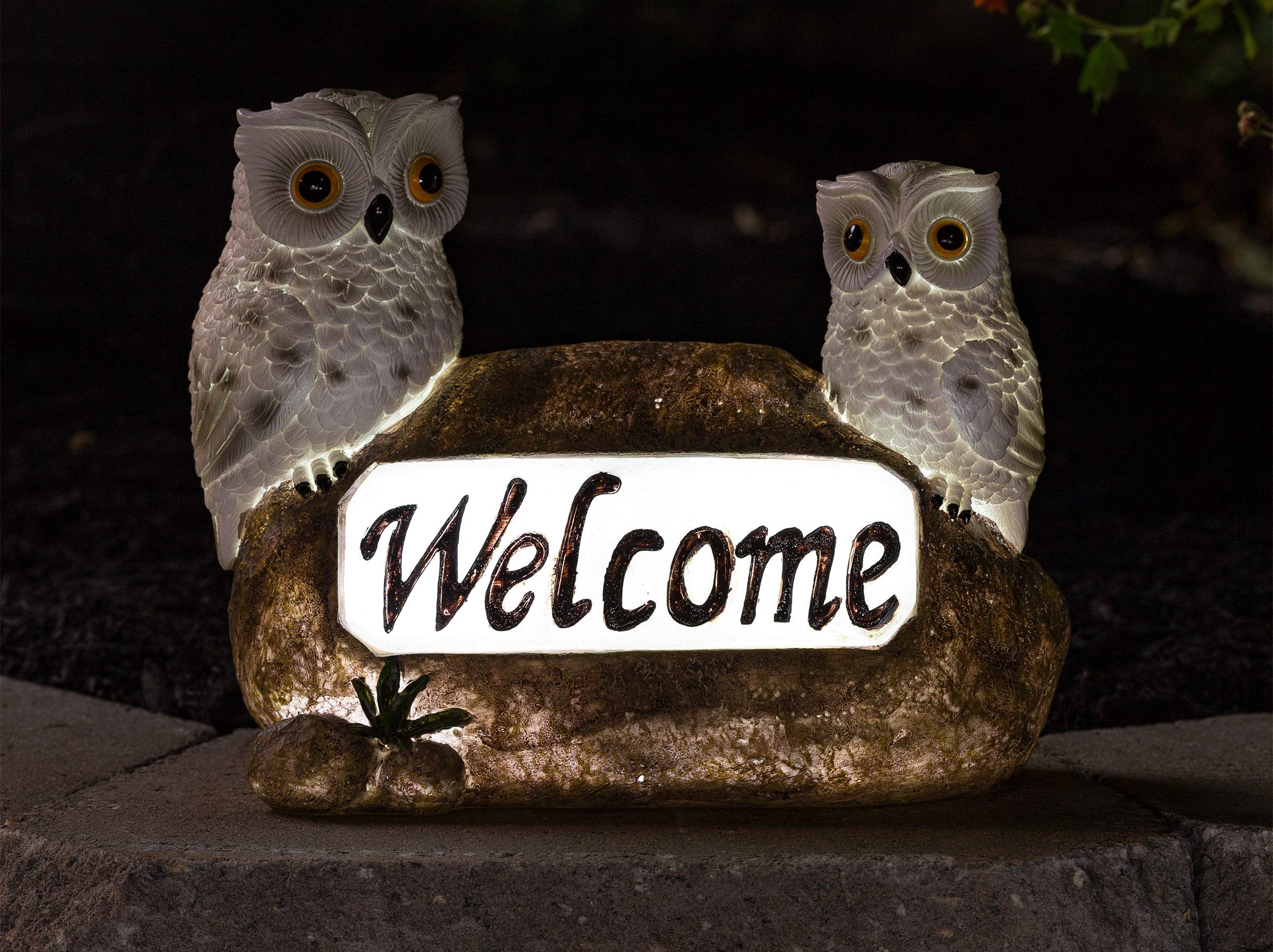VP Home Welcome Owls Solar Powered Outdoor Decor LED Garden Light Welcome Owl Statues Outdoor owl Decor Funny Figurine Decor for Outside Patio, Yard, Lawn