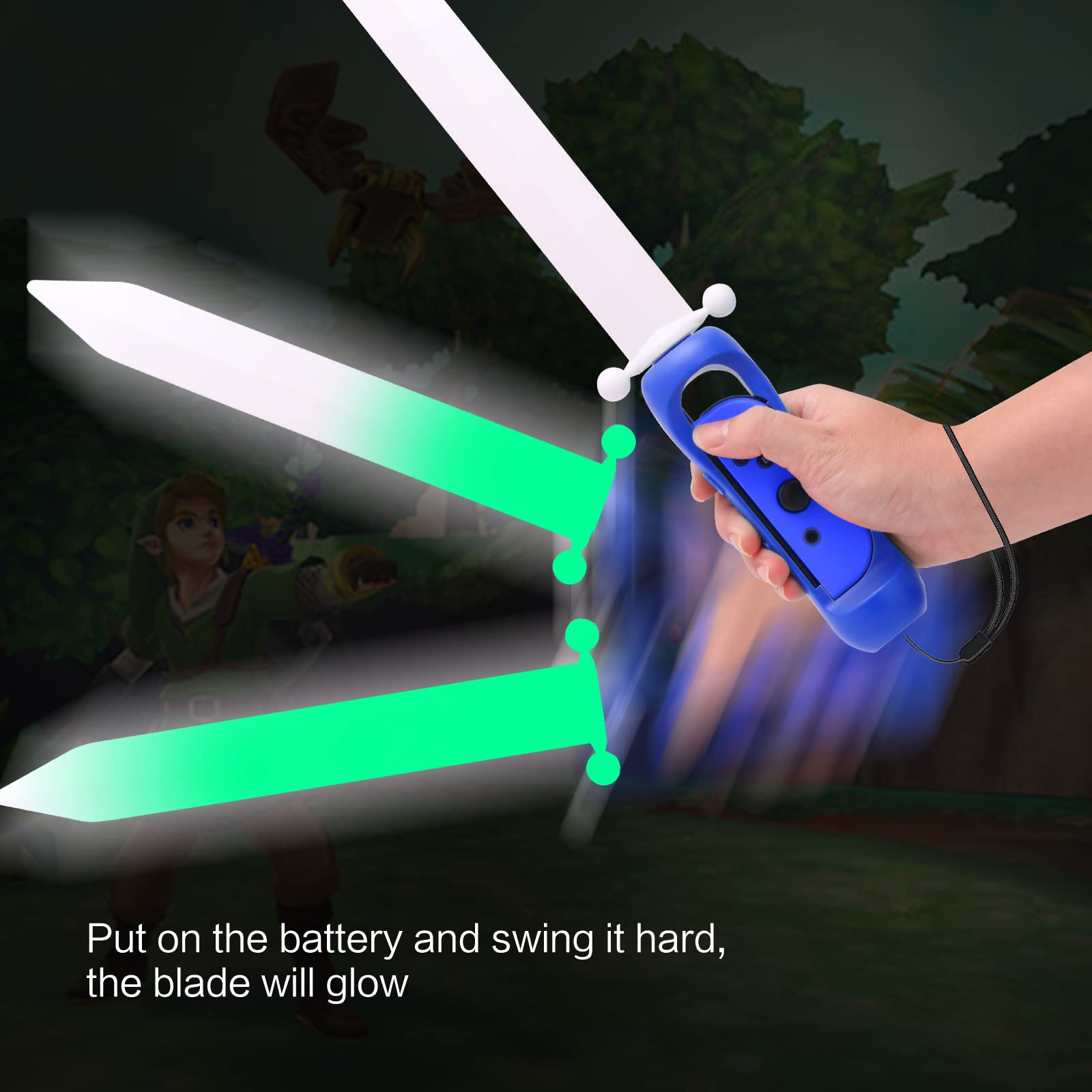 ECHZOVE LED Game Sword for Nintendo Switch Joy-Con, Hand Grip for Skyward Sword Switch Game Compatible with Nintendo Switch Sports with Hand Strap - 1 Pack