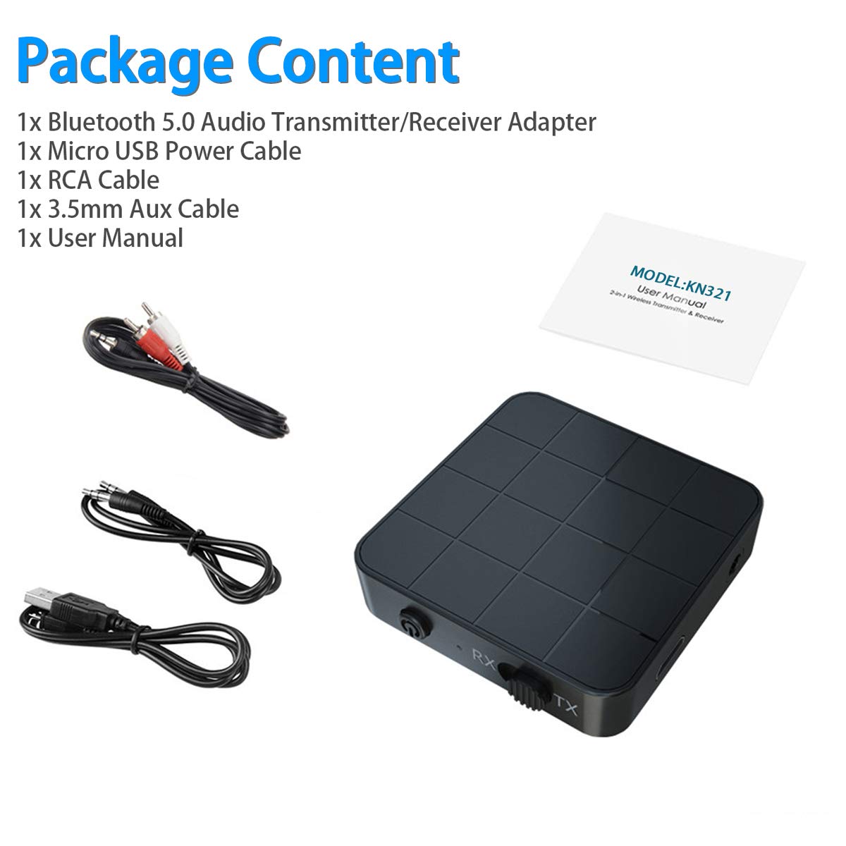 VR-robot Bluetooth 5.0 Audio Transmitter Receiver Adapter, 2-in-1 Wireless 3.5mm aptX Low Latency Stereo Audio Adapter for Home Sound System/TV/PC/Tablet/Speaker Headphone