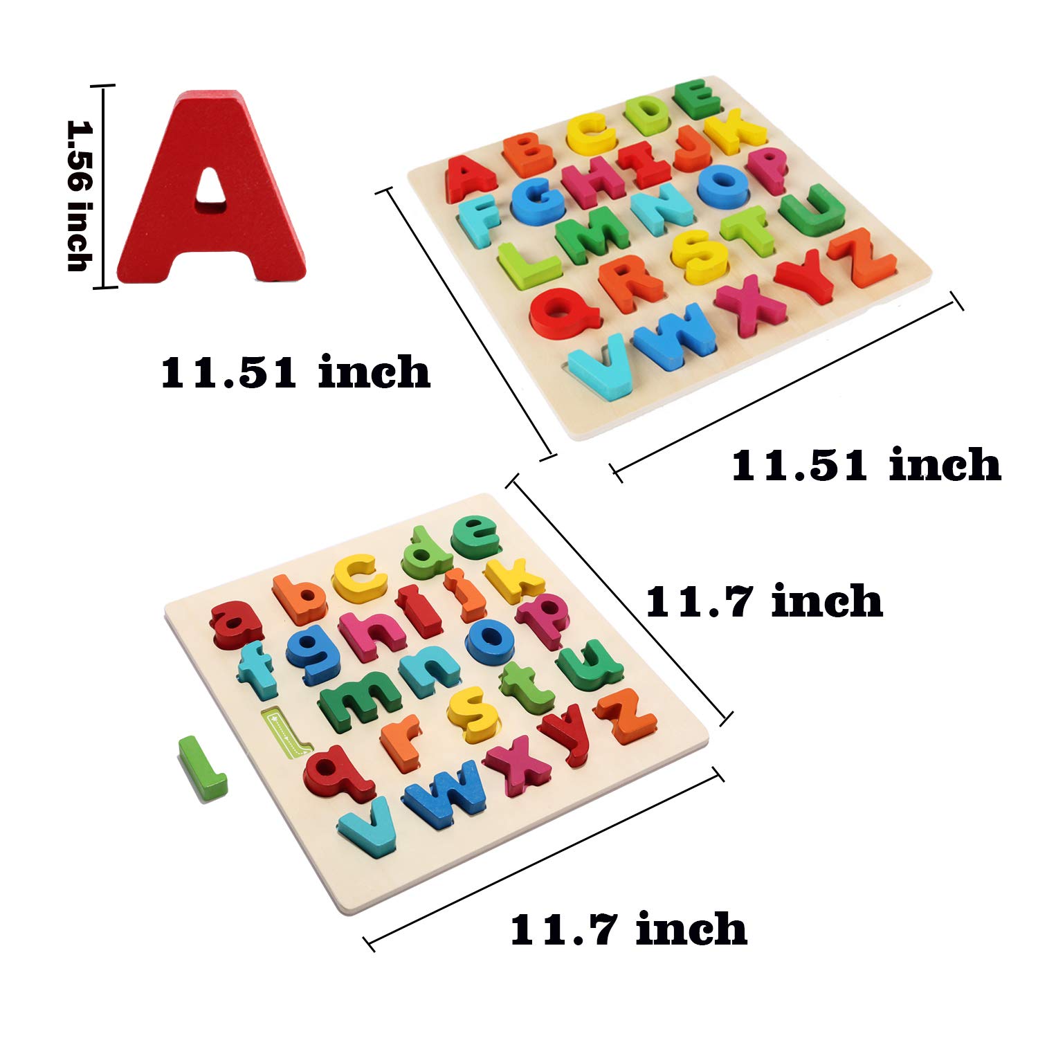 Wondertoys Wooden Alphabet Puzzle for Toddlers Chunky Lowercase & Uppercase Letters ABC Puzzles Board for Preschools Boys and Girls