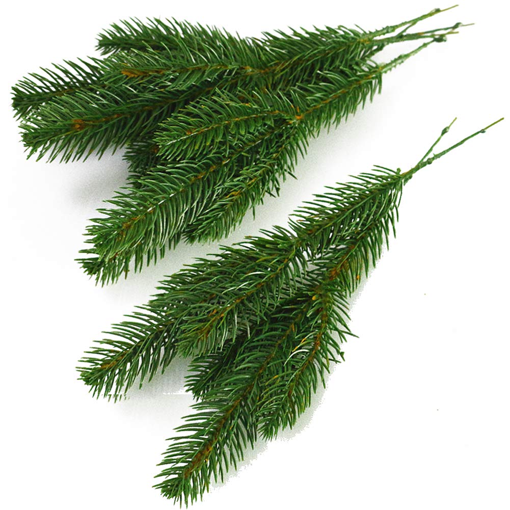 wonuu 25pcs Artificial Pine Green Leaves Needle Garland for Christmas Embellishing and Home Garden Decor, 11x4.7 Inches(Green-25 Pack)