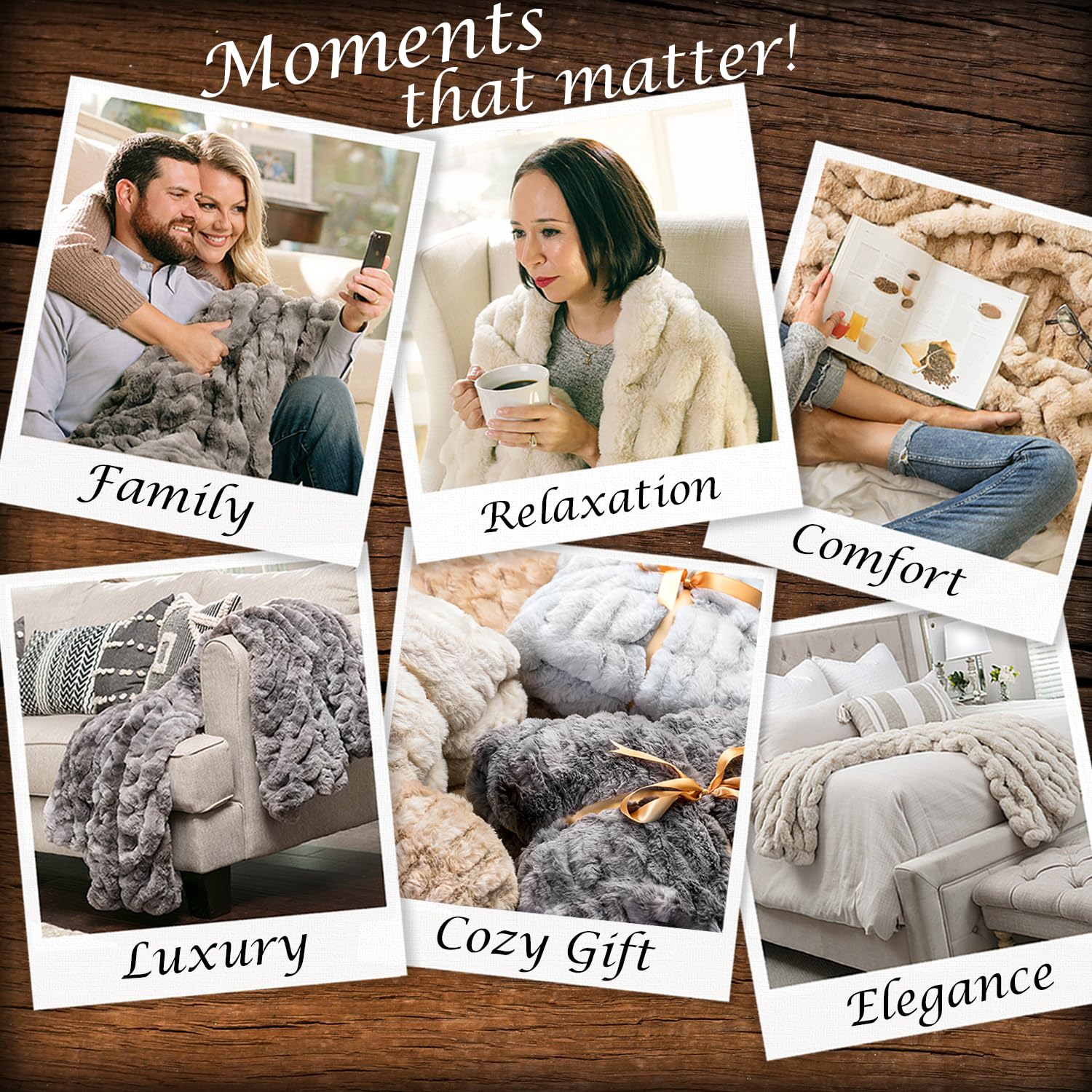 Chanasya Premium Ruched Faux Fur Throw Blanket - Luxurious, Soft Reversible Mink Blanket - 50" x 65β - Mocha