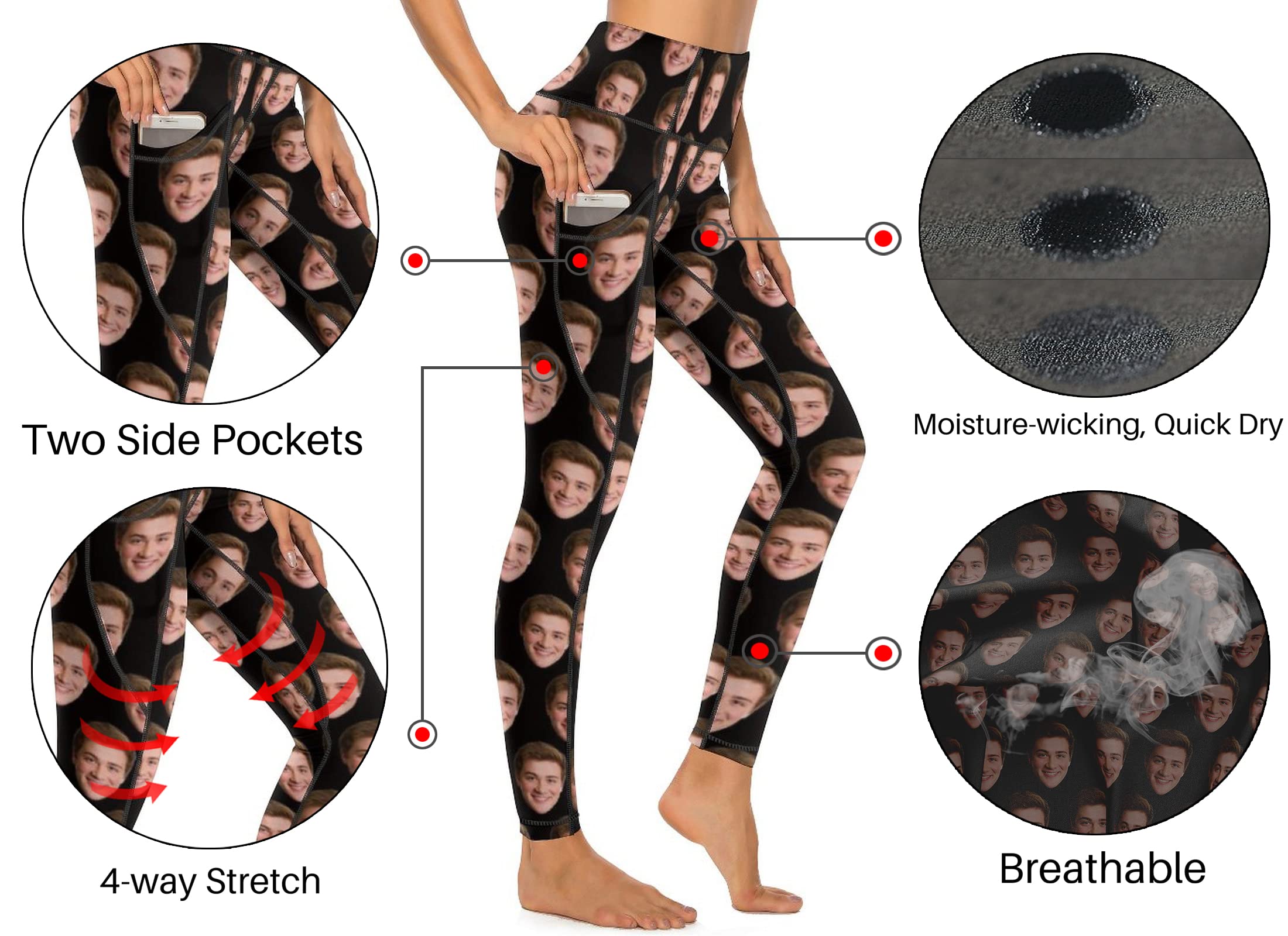 Custom Face Leggings with Pockets for Women Workout Personalized Yoga Pants with Your Picture Funny Design Your Own Face Legging