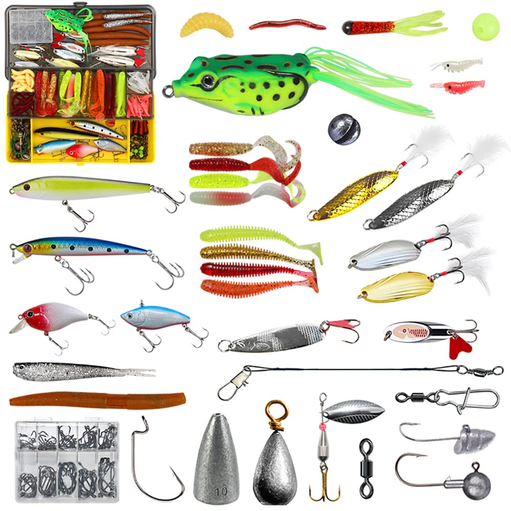 doorslay 304pcs Fishing Accessories Set with Tackle Box Including Various Bionic Bait Jig Hooks Swivels Snaps Sinker Slides