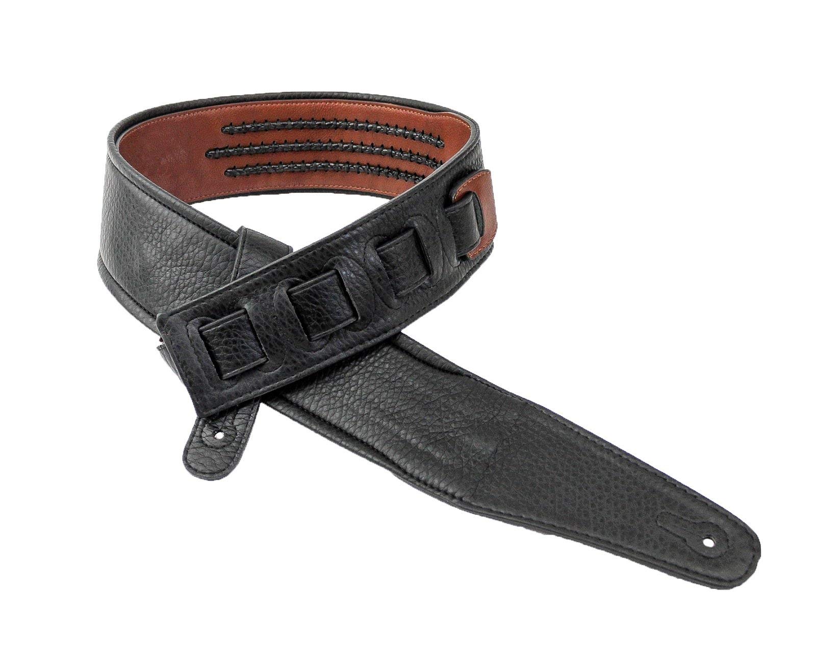 Walker & Williams G-556 London Tan Tooled Leather Strap with Leather Lacing For Acoustic, Electric, And Bass Guitars