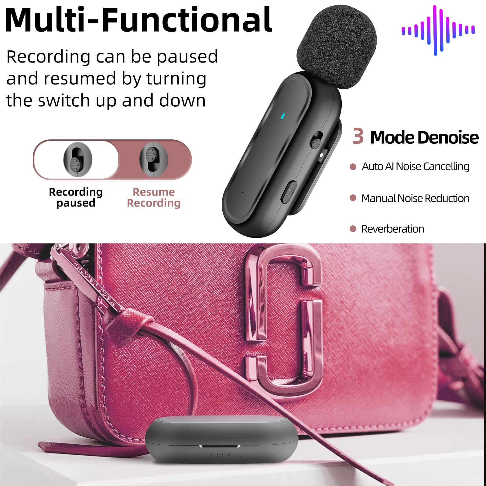 DORAXXD 2 Pack Wireless Lavalier Microphone for iPhone iPad, with Charge Case, 8h 70ft Plug-Play, Noise Reduction, Clip-On Professional Lapel Mic for Video Recording, Interview, YouTube, TikTok, Vlog