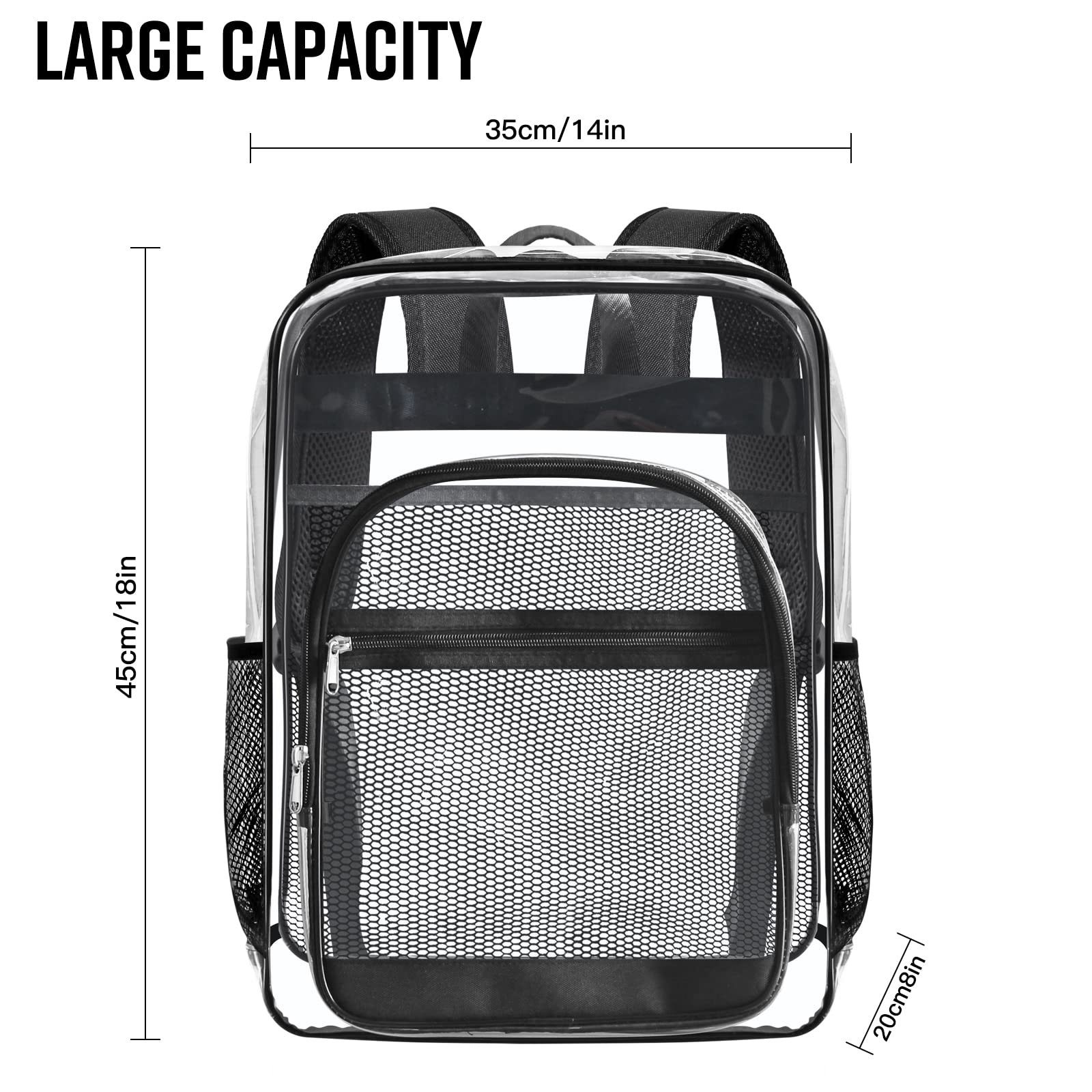 Clear Backpack, Large Backpack,Heavy Duty Sturdy Shape Transparent Backpack (B-Clear)