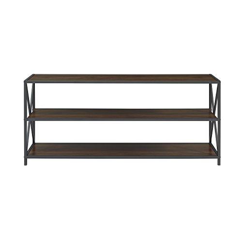 Walker Edison 2 Shelf Industrial Wood Metal Bookcase Tall Bookshelf Storage Home Office, 60 Inch, Dark Walnut