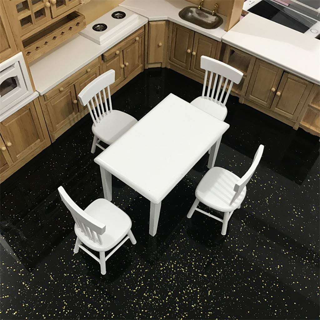 SXFSE Dollhouse Decoration Accessories, 1:12 Dollhouse Miniature Furniture Wooden White Dining Table Chair Model Set
