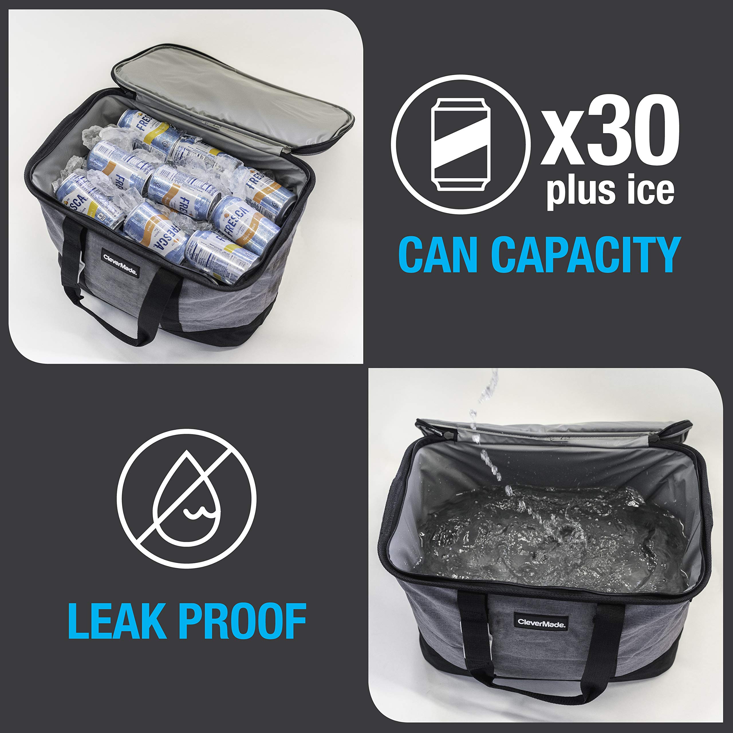 CleverMade Collapsible Coolers - 50 Can Tahoe Cooler Bag + 30 Can Shoulder Cooler