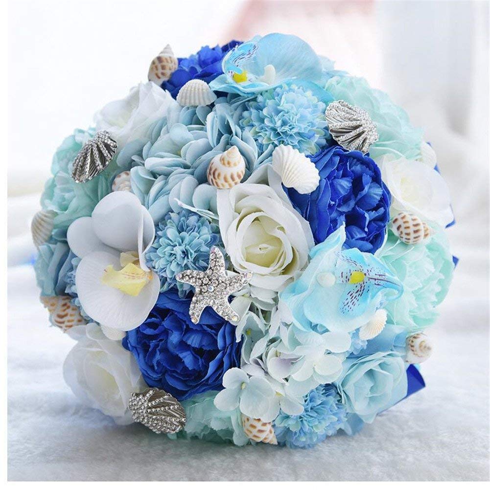 Wedding Bridal Bouquet Home Beach Seashell Wedding Bouquet Silk Roses Wedding Flowers Holding Tossing Flower Bride Rose Flowers Hydrangea Garden Bouquets Blue Beach Bouquet Starfish Bridal Bouquet