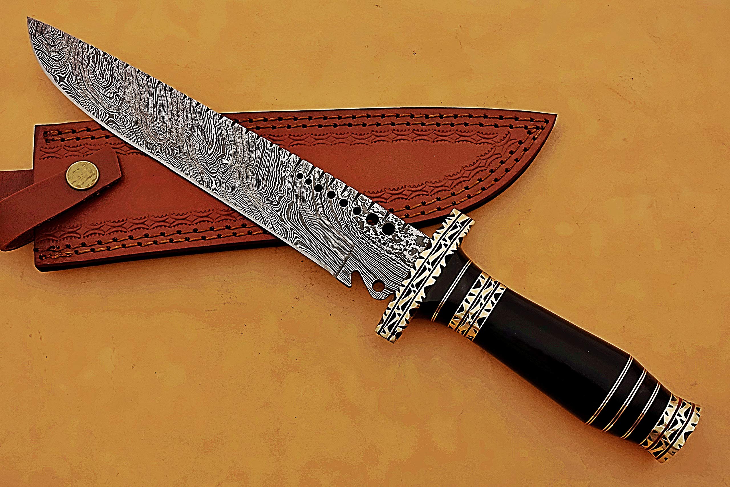 Custom Handmade Damascus Steel Hunting Knife / Bowie Knife SS-17366 ( horn ) (black)