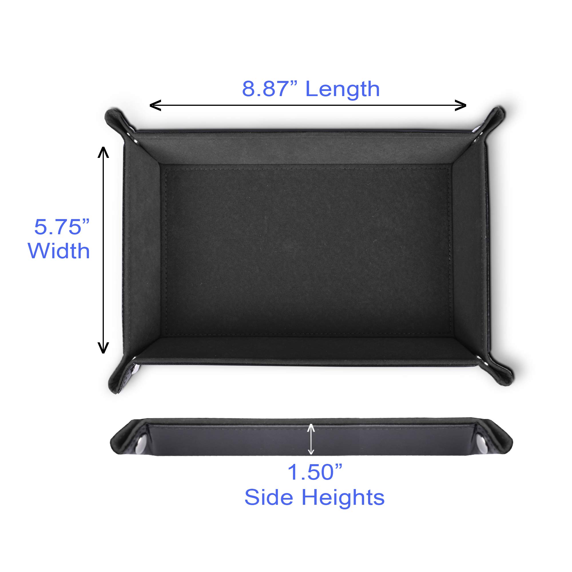 RNK Gaming Folding Dice Tray PU Leather and Black Velvet Rectangle for Dice Rolling Games Like DND d&d