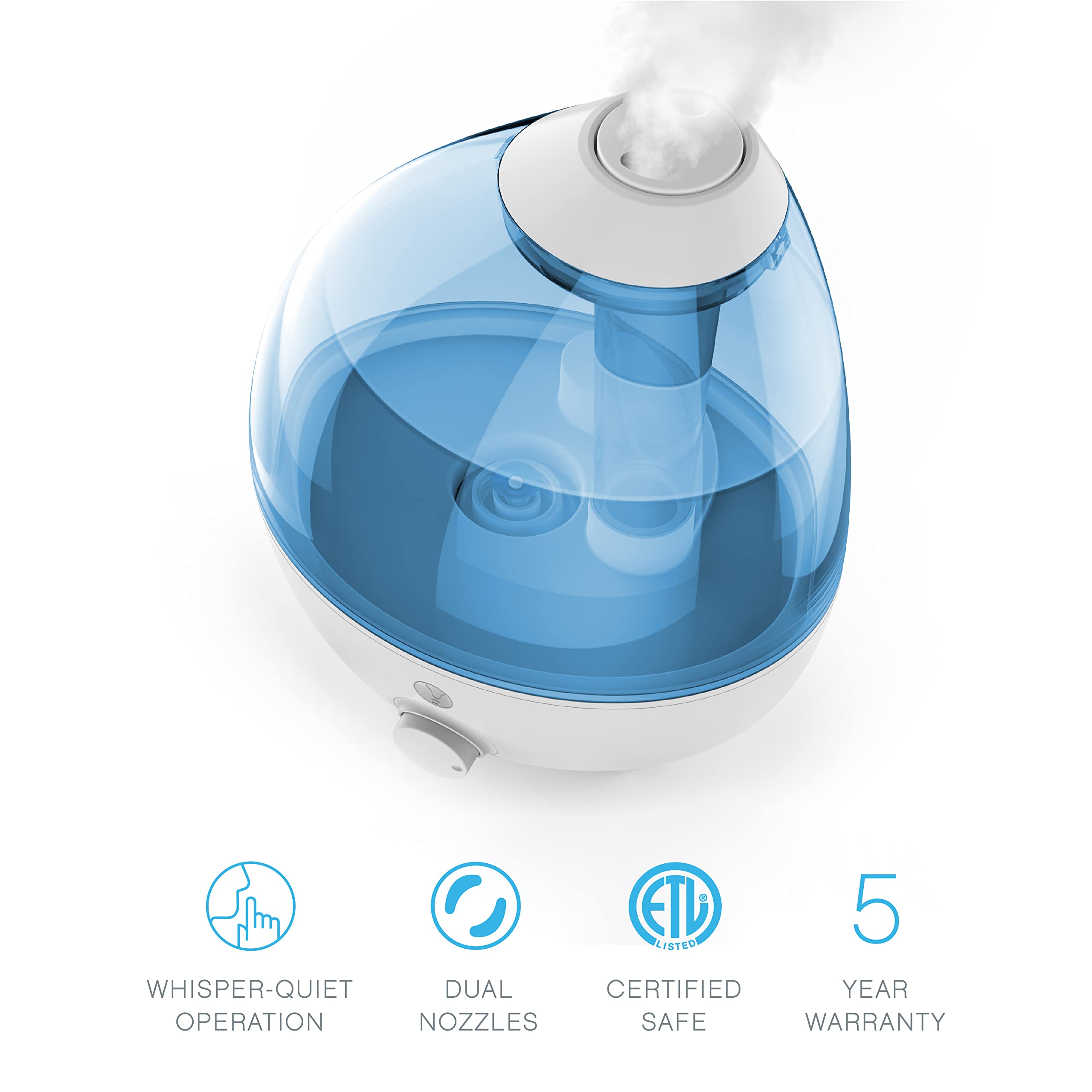 Pure Enrichment MistAire XL Ultrasonic Cool Mist Humidifier - All Day Operation for Large Rooms, 1 Gallon Tank, Variable Mist Control, Automatic Shut-Off, Whisper Quiet, and Optional Night Light