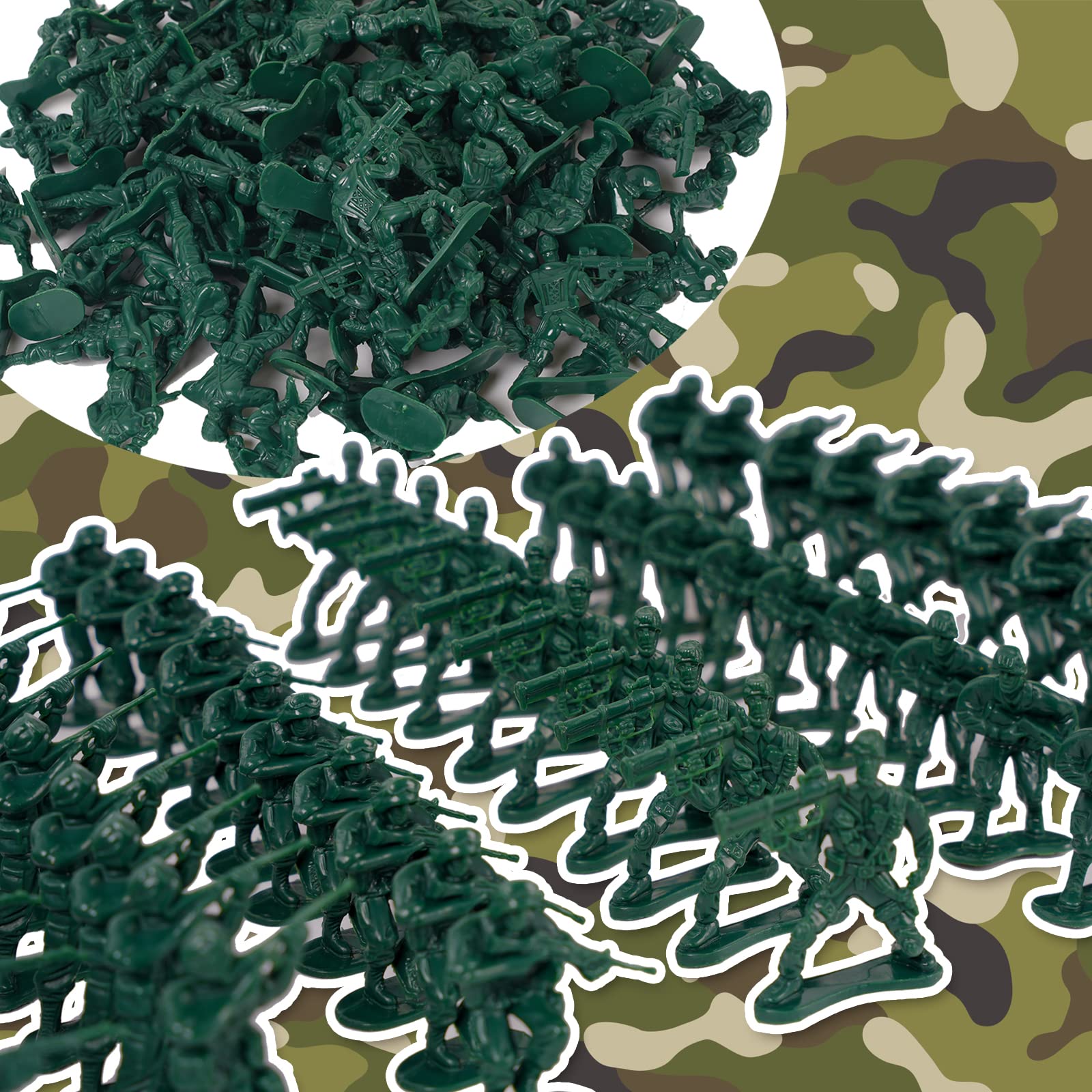 Wankko 2-Inch Plastic Army Men Action Figures, 10 Unique Sculpts, Pack of 100 (Green)