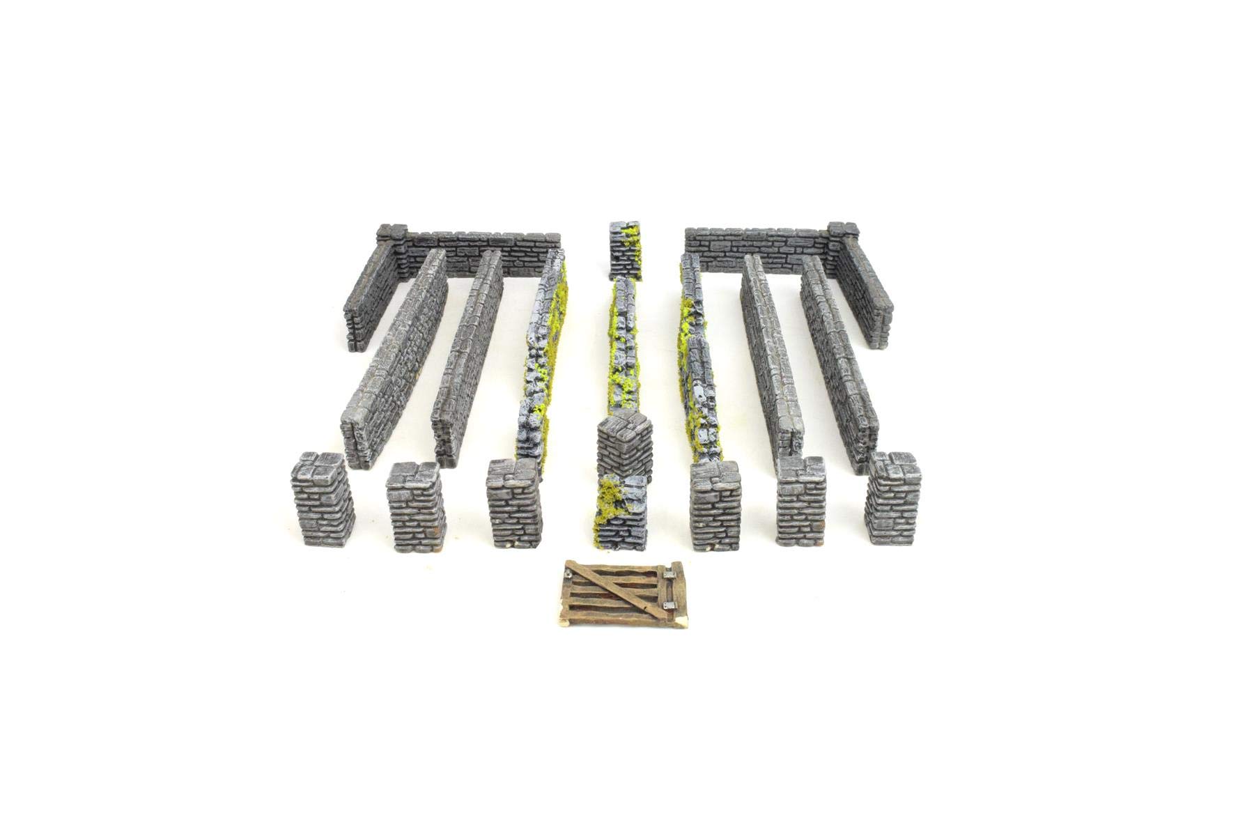 War World Gaming World at War Stone Wall and Pillar Sections Large Set – 28mm WW2 Normandy Wargame Terrain Model Diorama