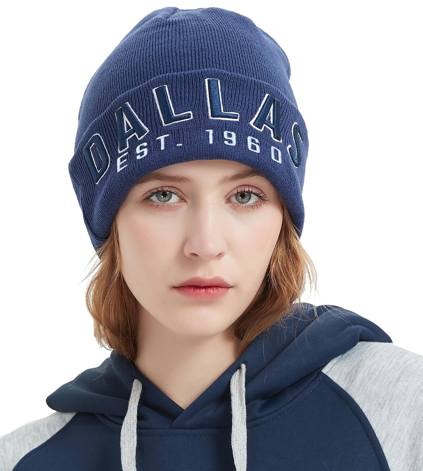 CLORPEAK Dallas Embroidery Classic Cuff Beanie Hat Cuffed Winter Hat Knit Toque Skull Cap - Navy OneSize
