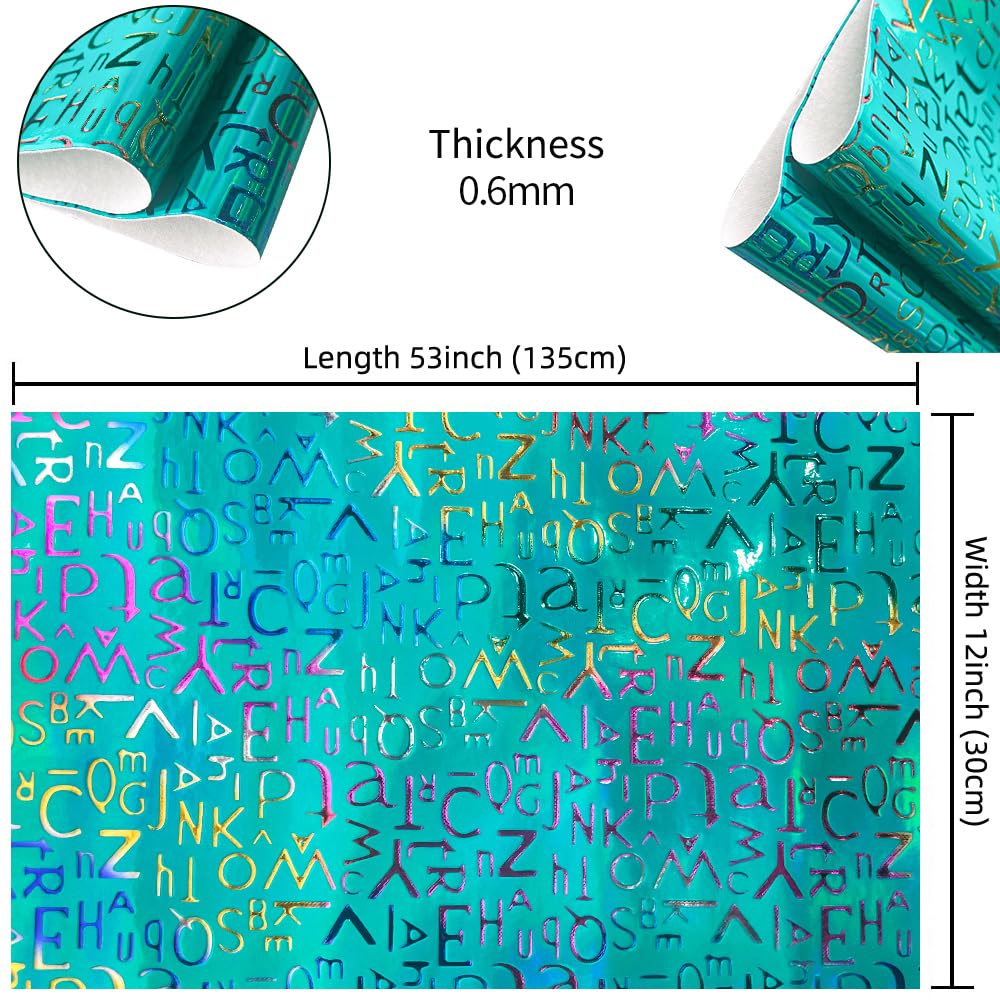 HYANG Mirror Teal Embossed Fashion Letter PU Faux Leather Sheets 1 Roll 12"X53"(30cmX135cm), Faux Leather Very Suitable for Leather Earrings, Bows, Handbag ,Sewing ,Crafts Making