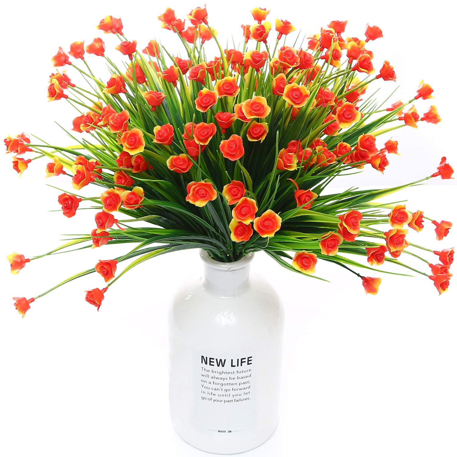 Well Love Artificial Flower 6 Bundles Home Greenery Shrubs Kitchen Wedding Party Garden Bushes Plants Office Indoor Outside UV Resistant Hanging Planter DIY Mini Rose Orange Gift Set