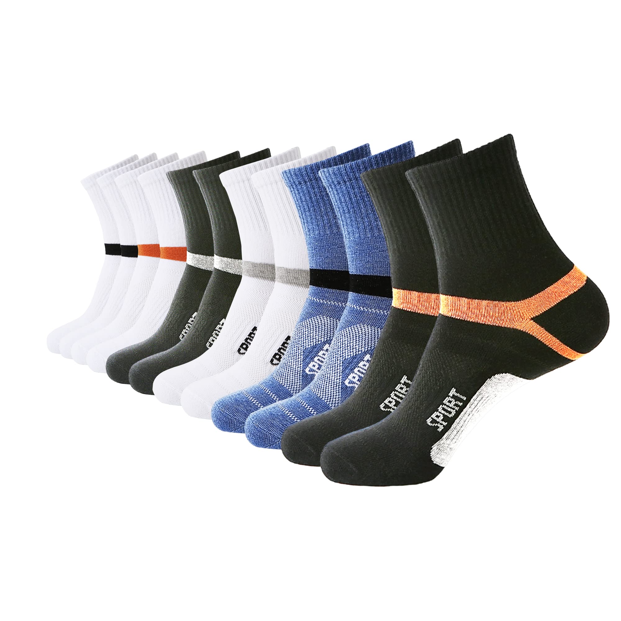 Eastroll Men's Athletic Ankle Quarter Socks Cushion Sport Casual Running Cotton Sock Crew Socks 6 Pack