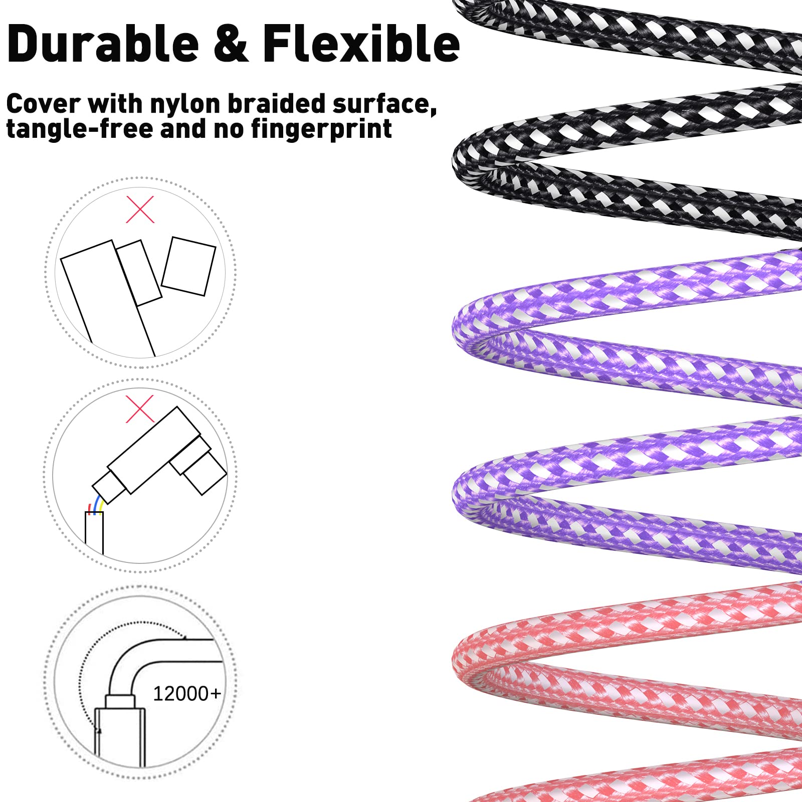 iPhone Charger Cord Lightning Cable 6 ft 3 Pack iPhone Charging Cable Long iPhone 11 Charger 6ft [Apple Certified] Nylon Braided Fast Charging for 13 mini/13/12/11 Pro MAX/XR/XS/8/7/Plus/6S/SE/iPad…