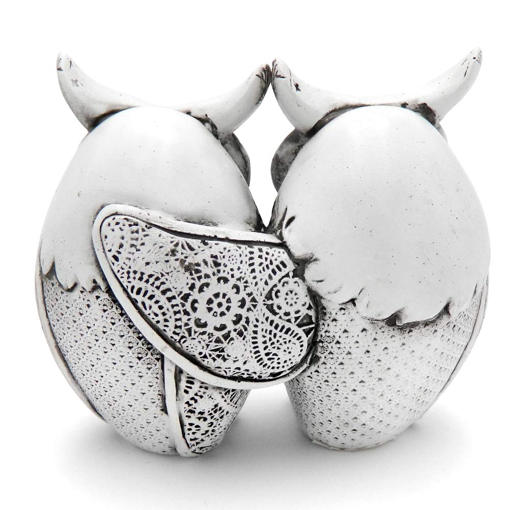 Rockin Owl Figurine Couple Set Cute Statue, Unique 2 White Owls Together - Nice Decoration for Home Office, White/Black
