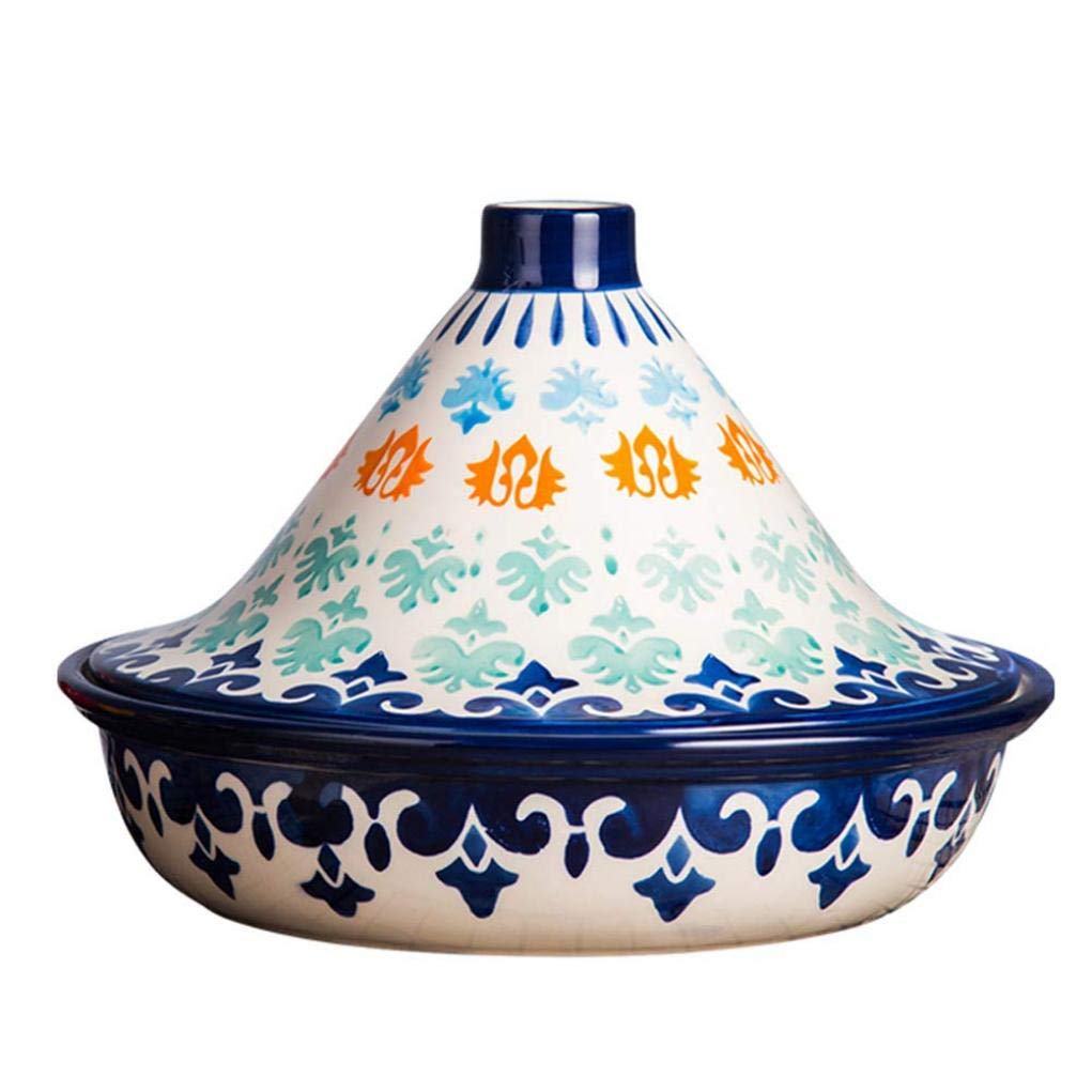 MYYINGBIN Colorful Hand Painted Moroccan Tagine Pot with Lid Lead Free Ceramics Stew Casserole Slow Cooker, Blue