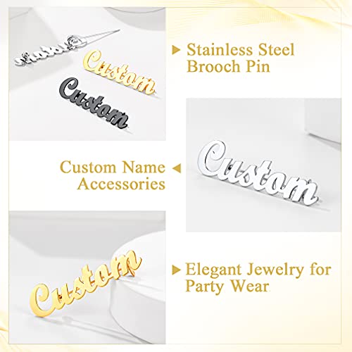 Custom4U Name Brooch Pin Personalized Stainless Steel Customized Name Tag Jewelry for Women