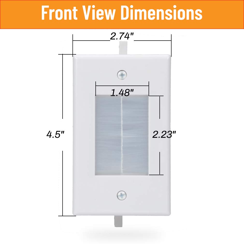 Wi4You Brush Wall Plate Built-in 1 Gang Low Voltage Mounting Bracket Large-Cut Cable Wall Plate Pass Through for Low Voltage Cables of Audio Video HDMI HDTV Home Theater White 2 Pack Cable Hider