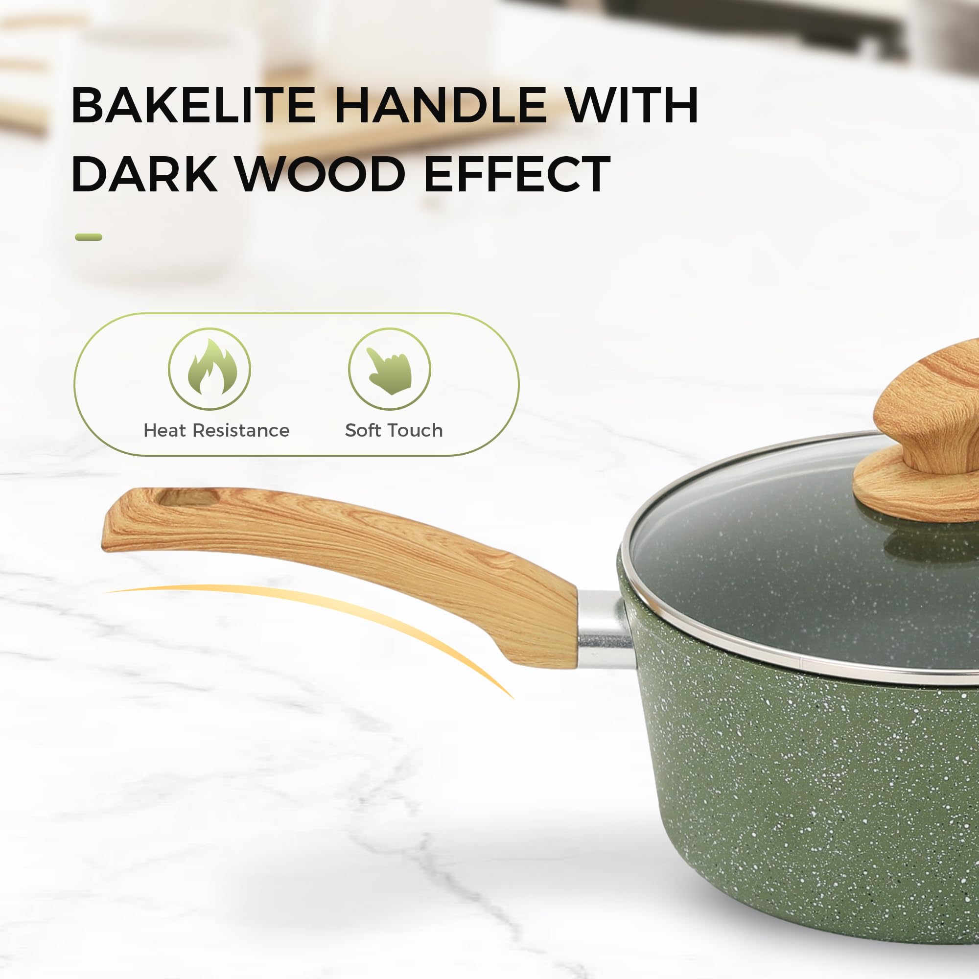 MAISON ARTS 17-Piece Pots and Pans Set - Kitchen Cookware Sets with Nonstick Granite Stone Coating, Suitable for Induction Cooktops, Green