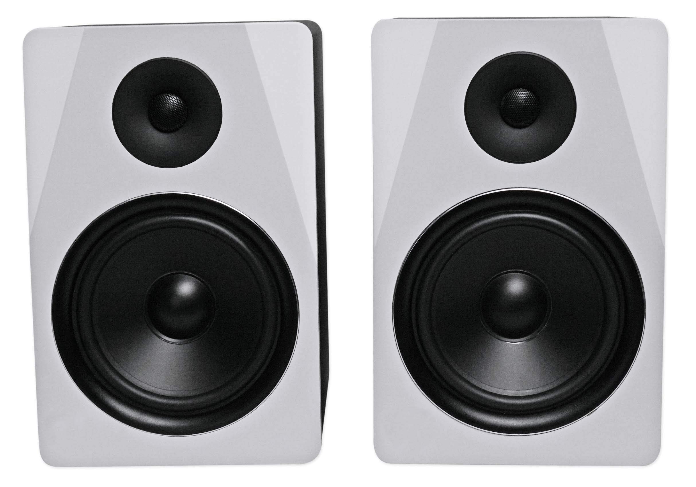Rockville APM8W Powered USB Studio Monitor Speaker Pair in White, 8", 2-Way, 500W, EQ, MDF Wood, RCA/XLR, Perfect for Studios, Recording, Music