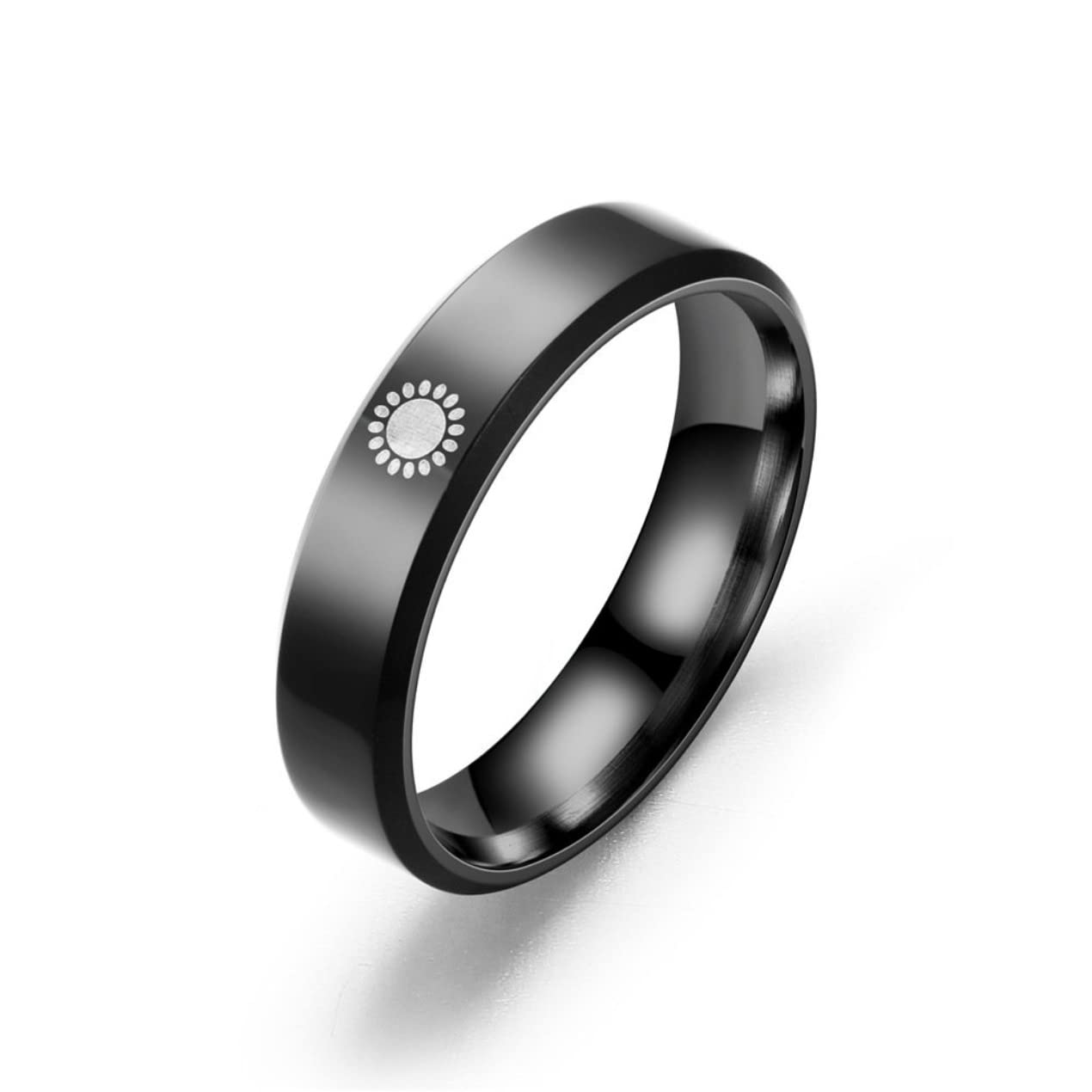 Customized Engagement Wedding Ring Matching Rings for Couples Sun and Moon Ring Promise Couple Ring Personalized Band Sets for Him and Her Stainless Steel High Polished Comfort Fit Black (1)