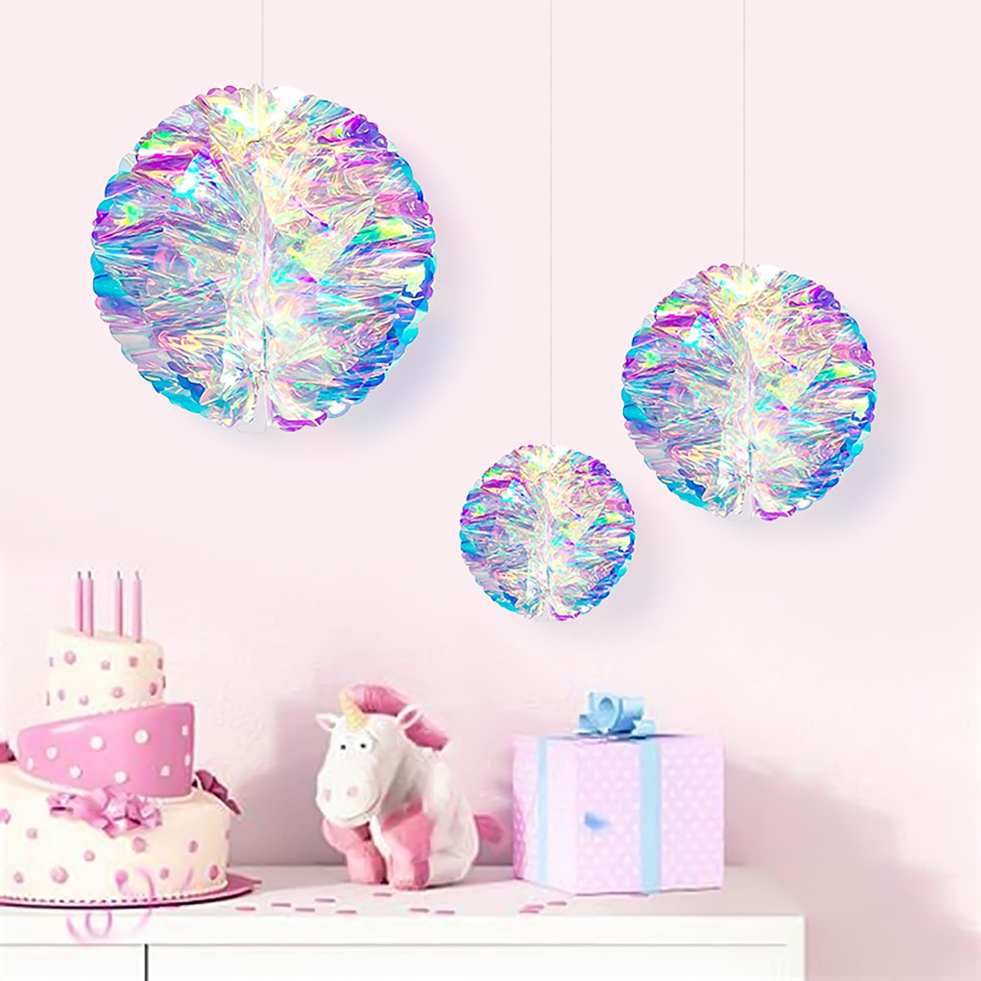 Iridescent Honeycomb Ball Decorative Hanging Ornaments Shiny Iridescent Foil Ceiling Hanging Flowers for Bridal Shower Wedding Birthday Theme Party Decoration